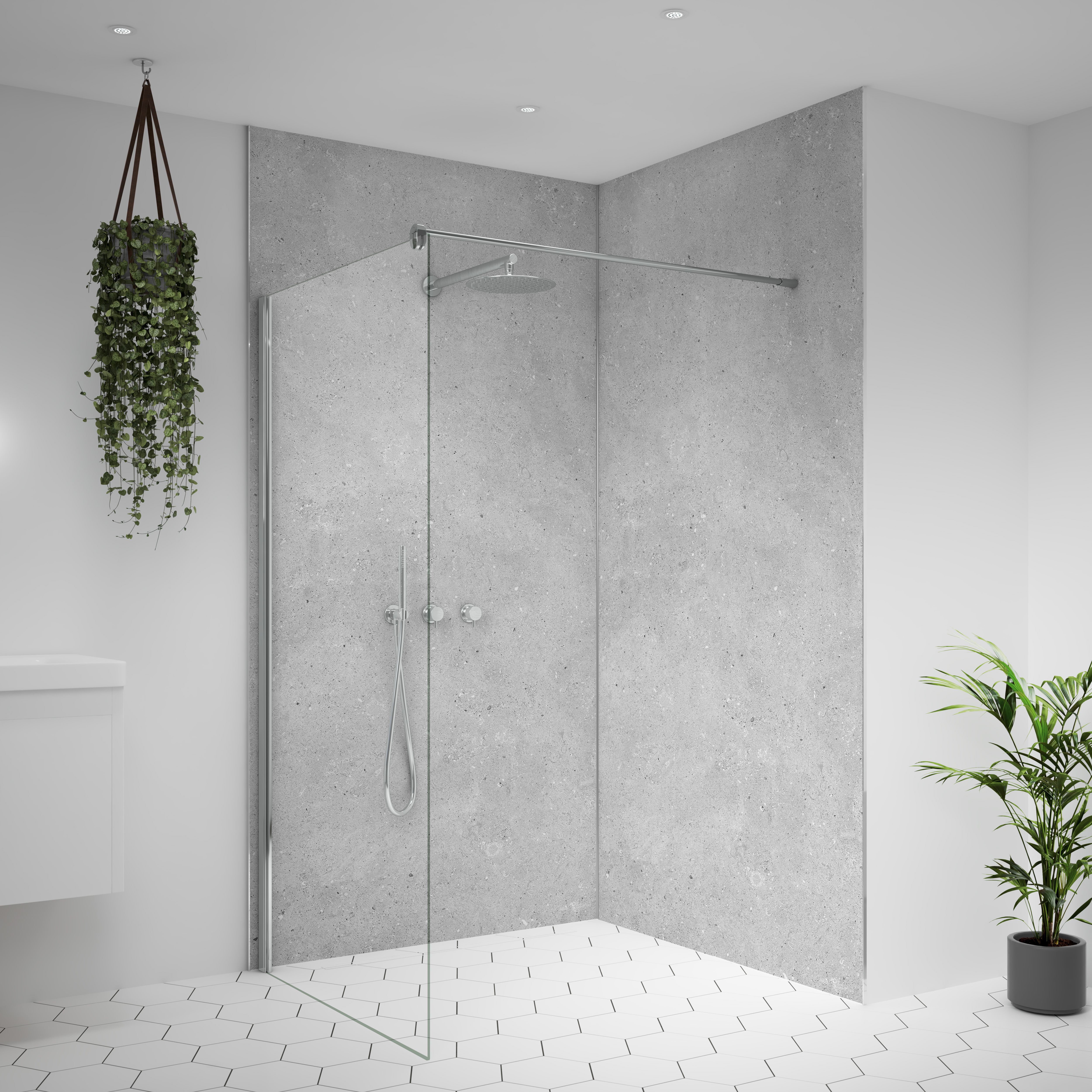 Splashwall Alloy Matt Fossil Stone effect Aluminium Bathroom & wet room ...