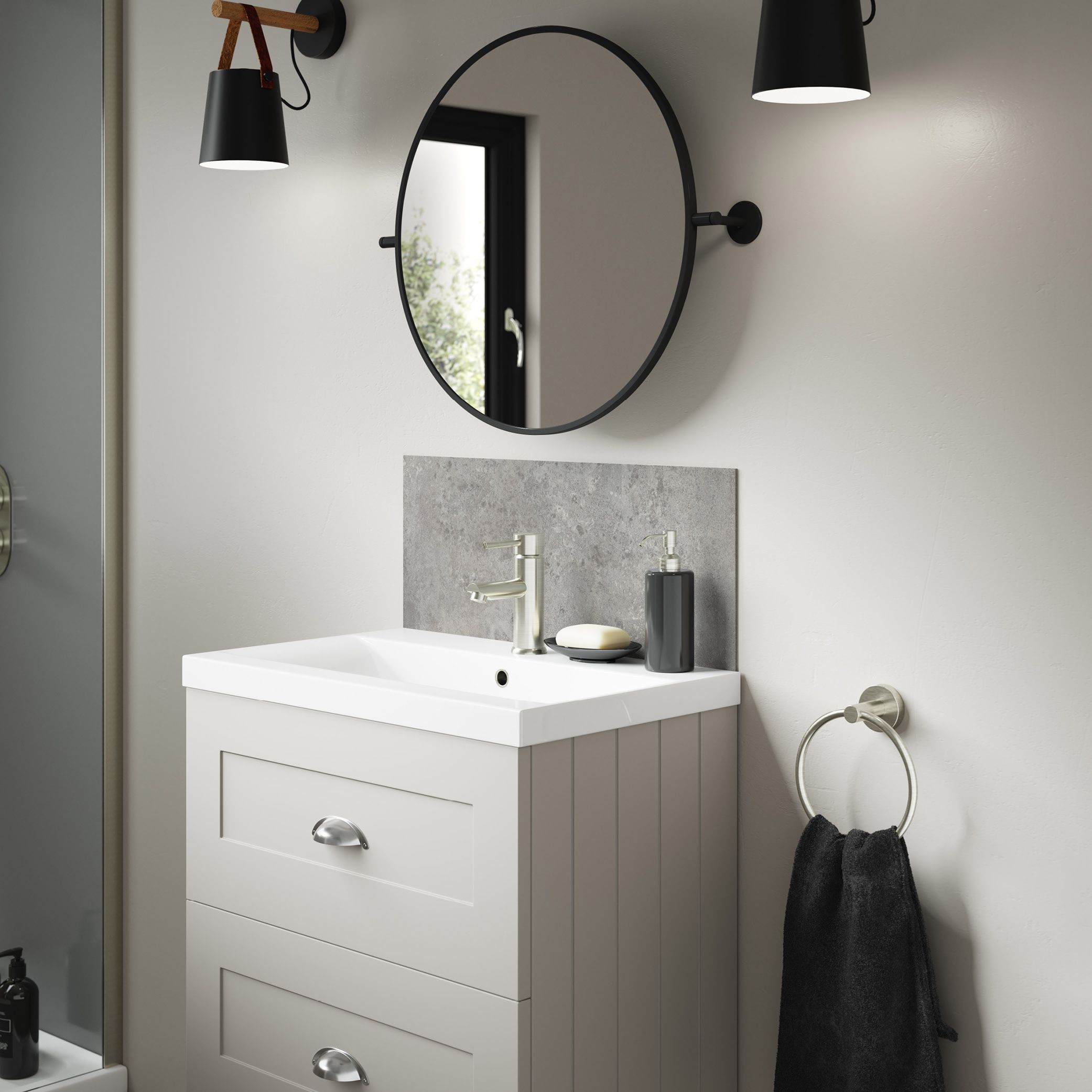 Splashwall Alloy Matt Grey Caldeira Stone effect Laminate Adhesive Bathroom Splashback (H)25cm ...