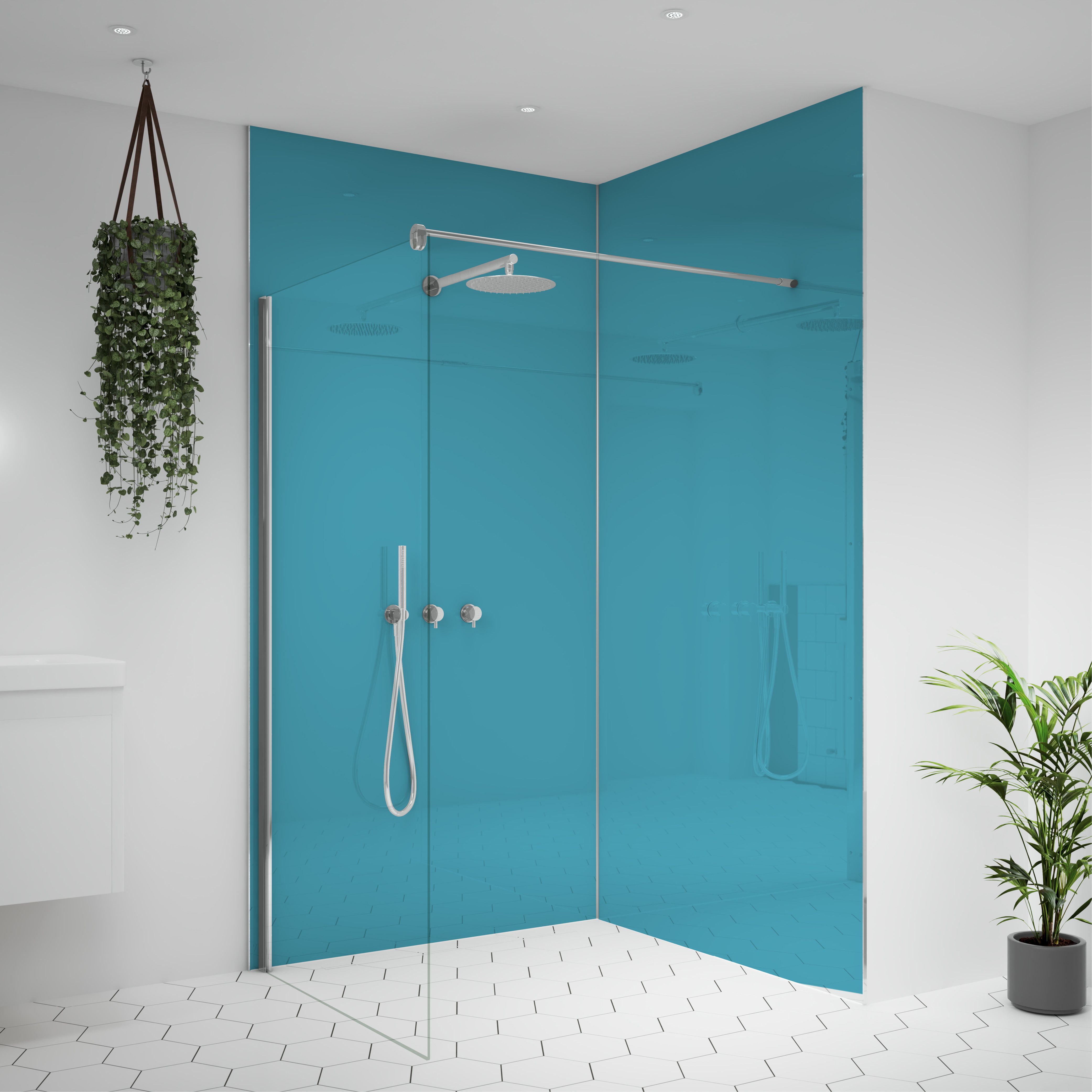 Splashwall Alloy Turquoise & Slate grey 2 panel Aluminium Double-sided Bathroom & wetroom ...