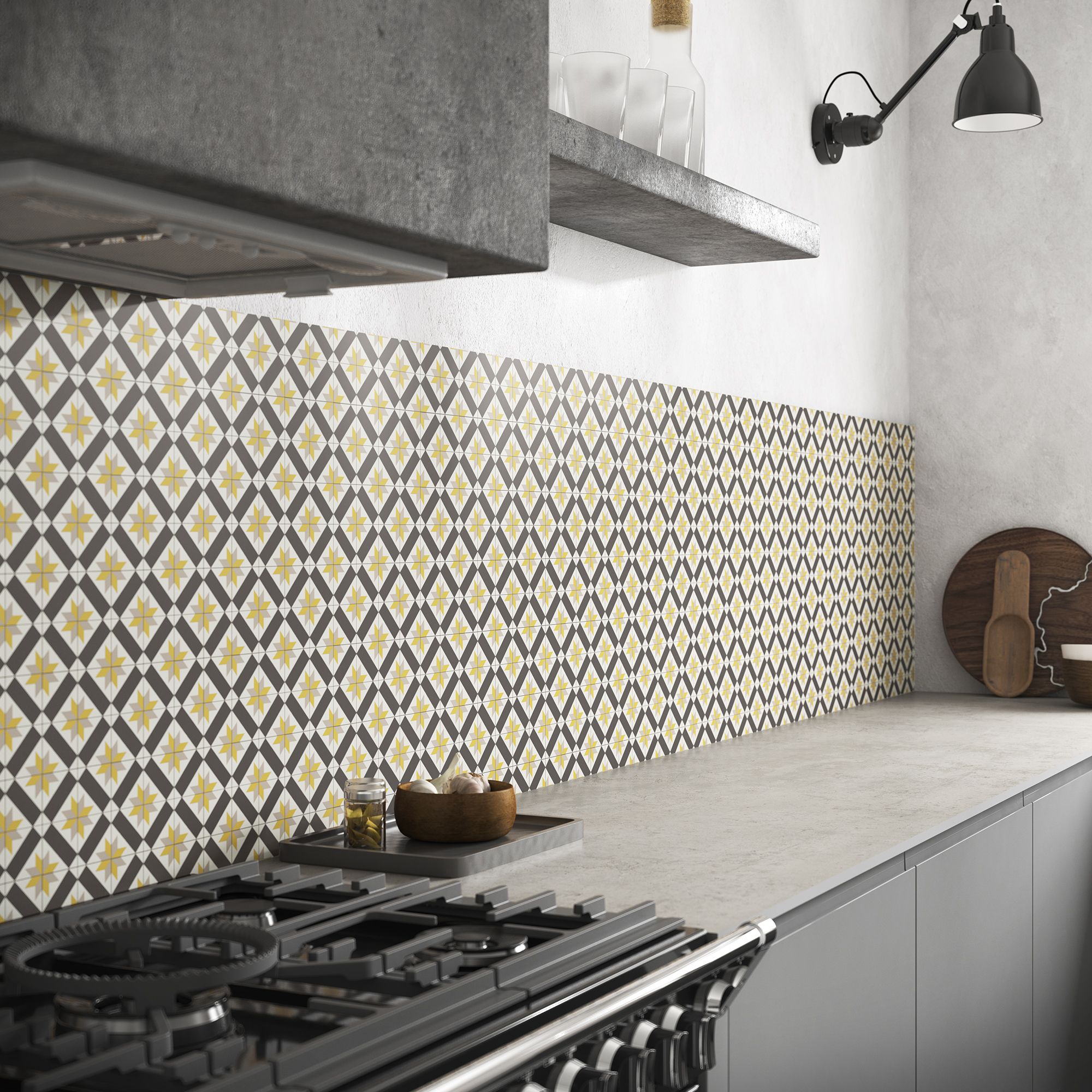 Splashwall Alloy Yellow Maltese ochre Mosaic Aluminium Splashback, (H ...