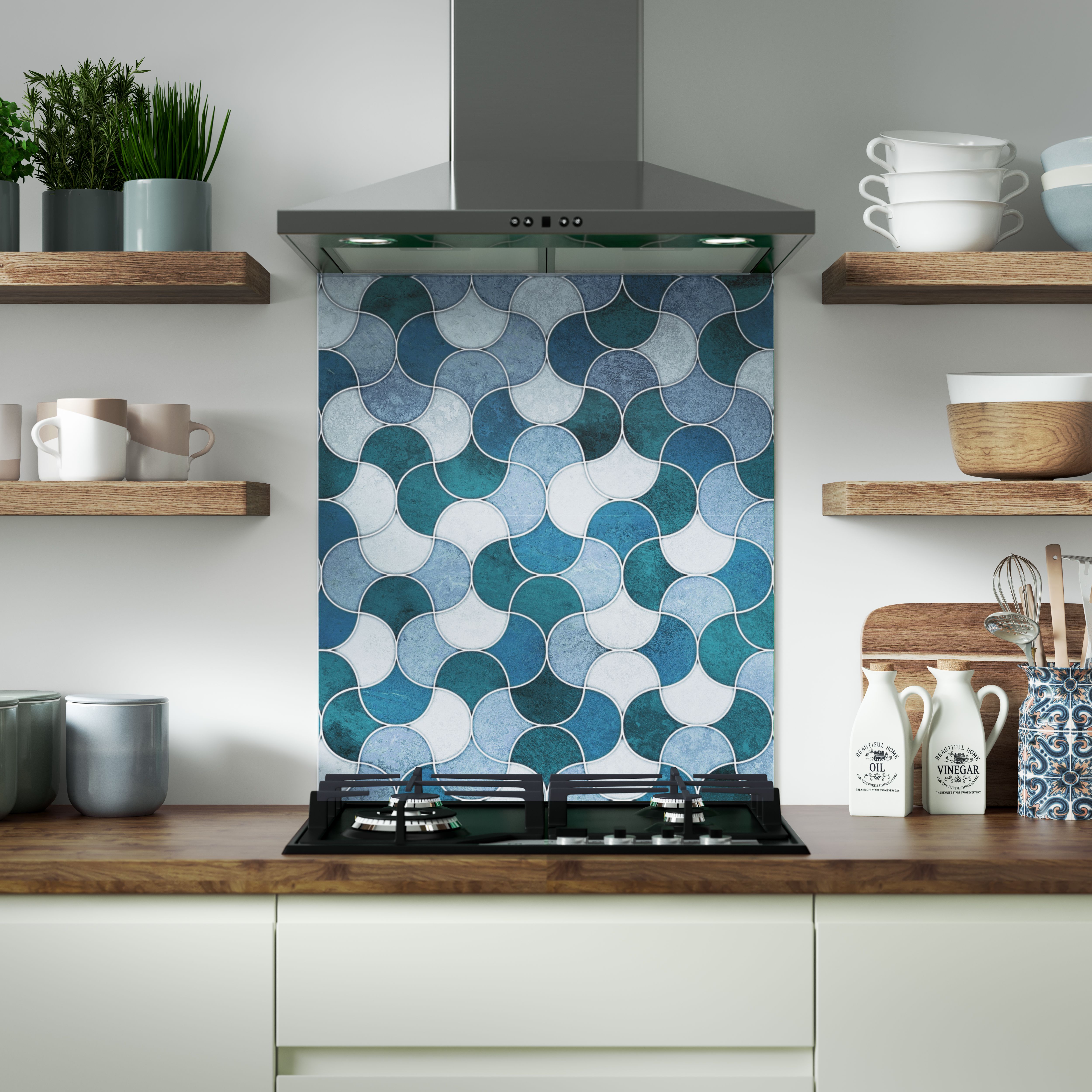 Splashwall Blue Scallop Tile Aluminium Splashback, (H)750mm (W)2440mm ...
