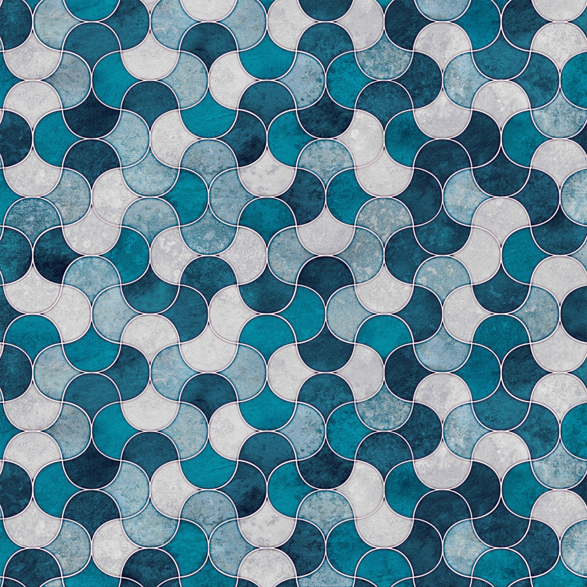 Splashwall Blue Scallop Tile Aluminium Splashback, (H)750mm (W)2440mm ...