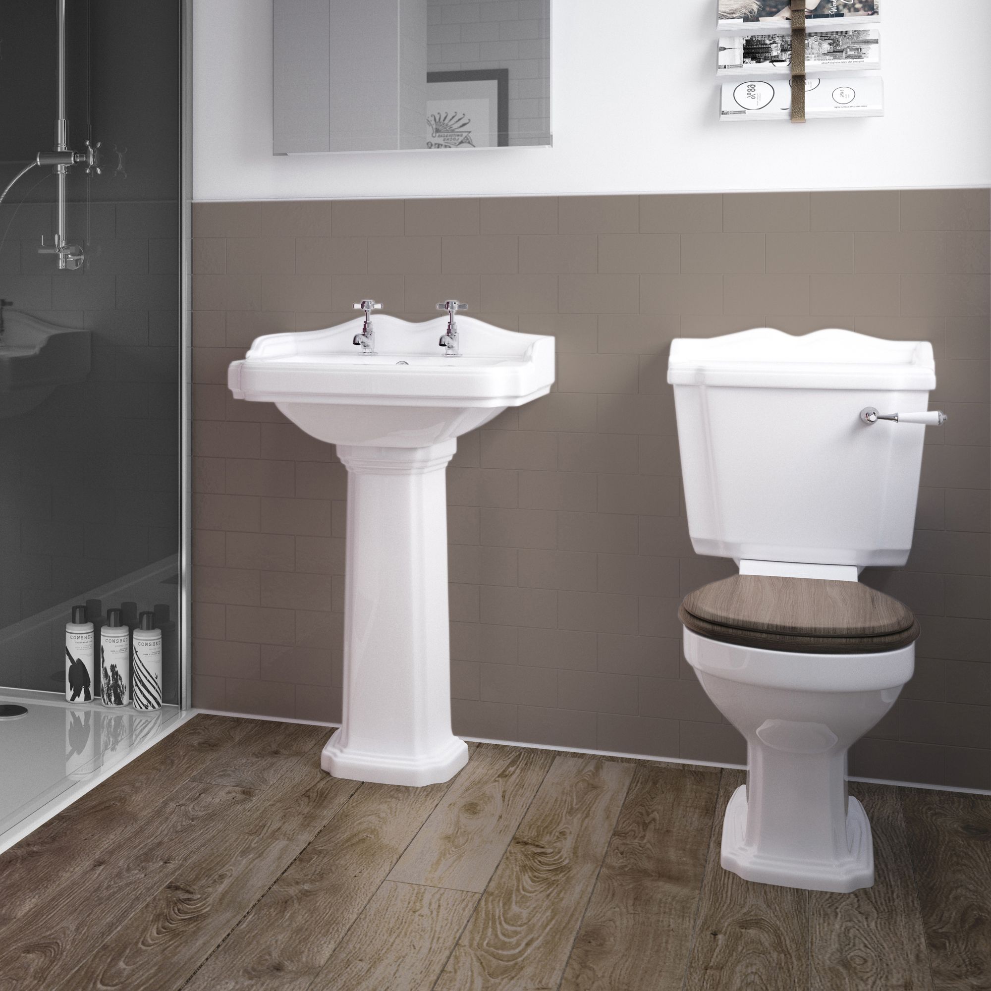 Splashwall Composite Panel (H)2420mm Gloss Coffee Horizontal Tile effect