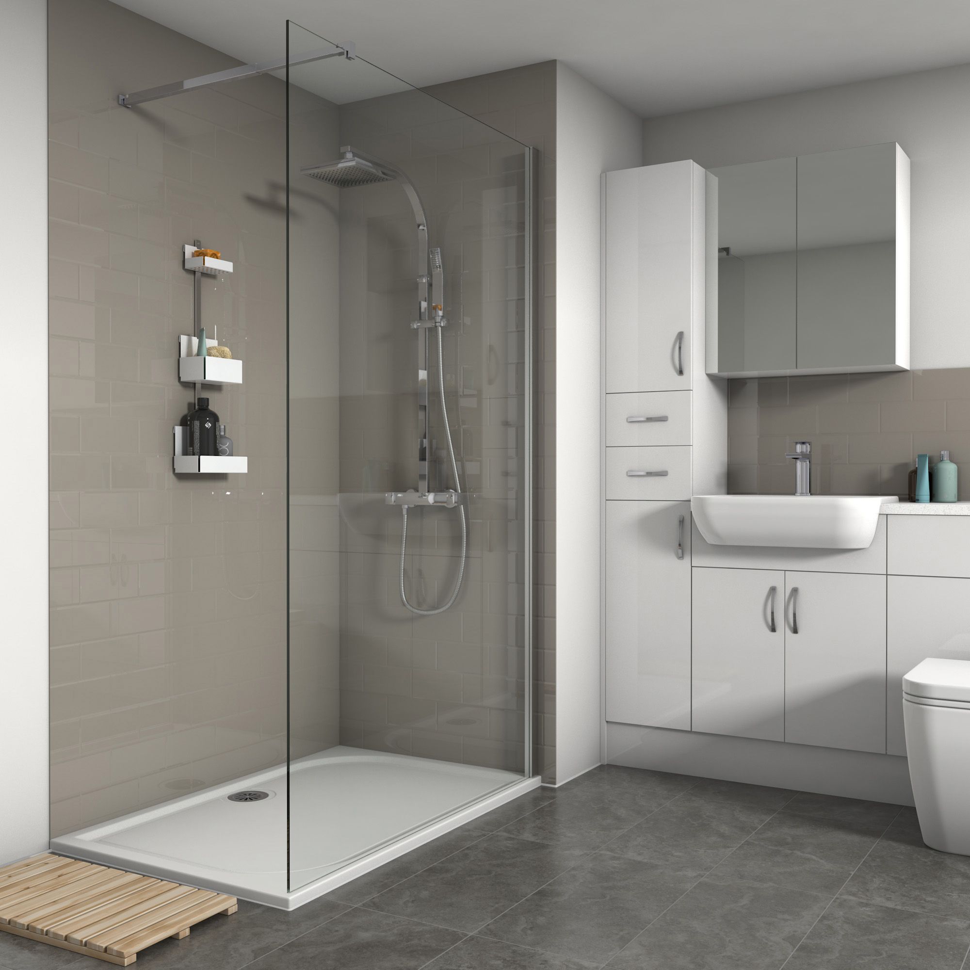 Splashwall Composite Panel (W)1200mm - Gloss Coffee Vertical Tile effect