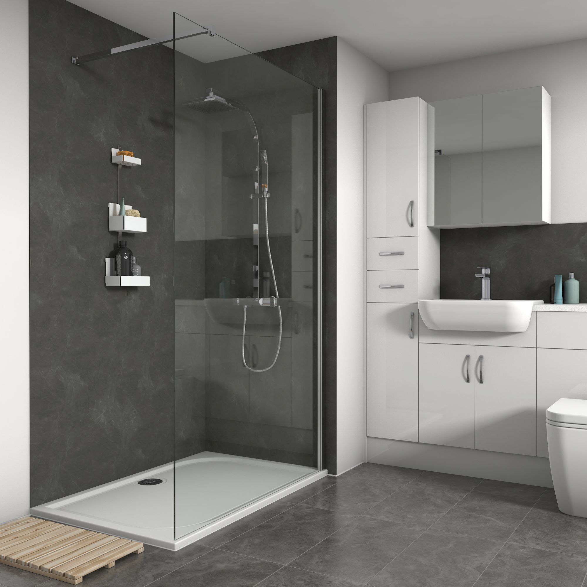 Splashwall Cornish slate 3 panel Laminate Panel kit (L)2420mm (W)1200mm