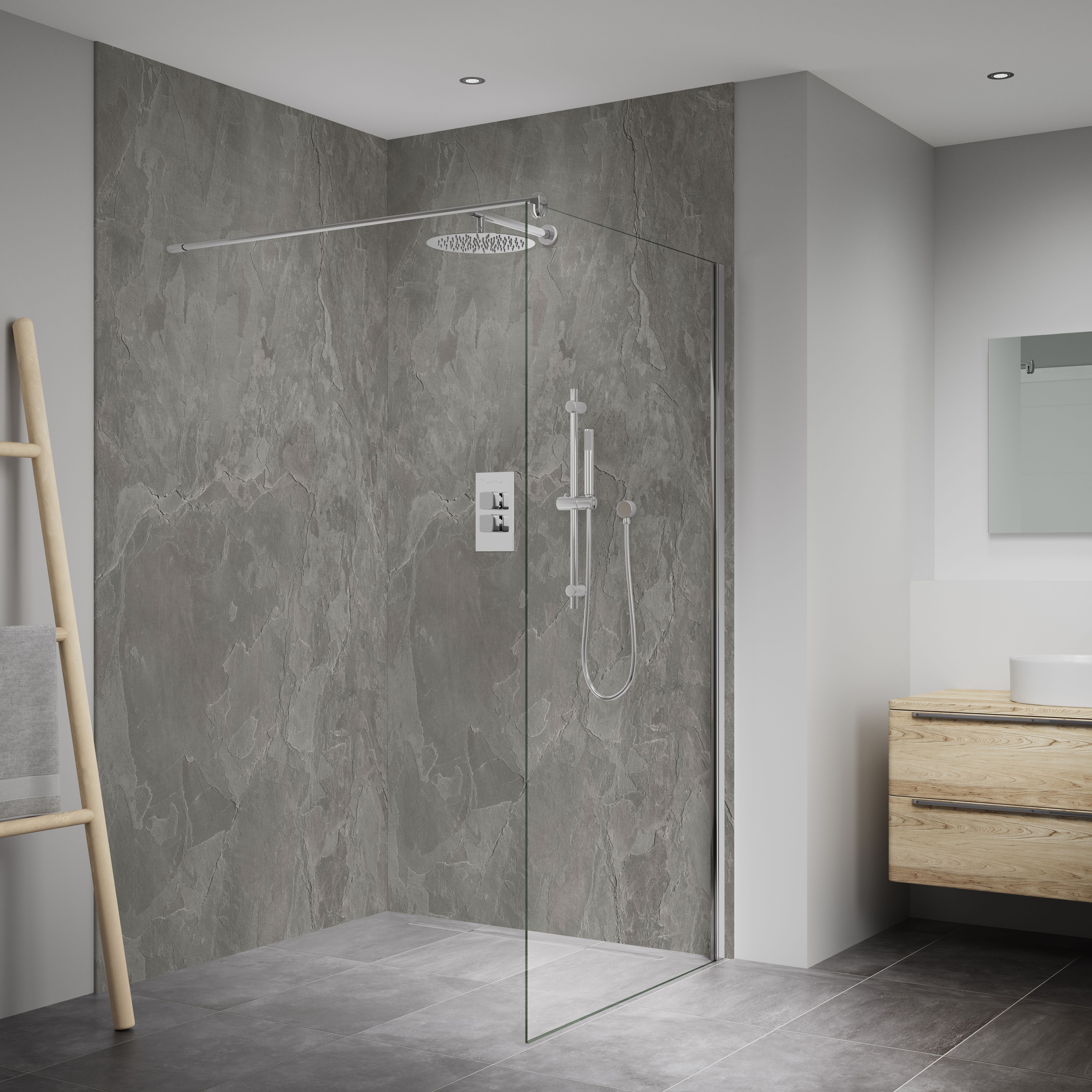 Splashwall Elite Composite Tongue & groove Bathroom Panel (H)2420mm (W)1200mm - Matt Slate grey
