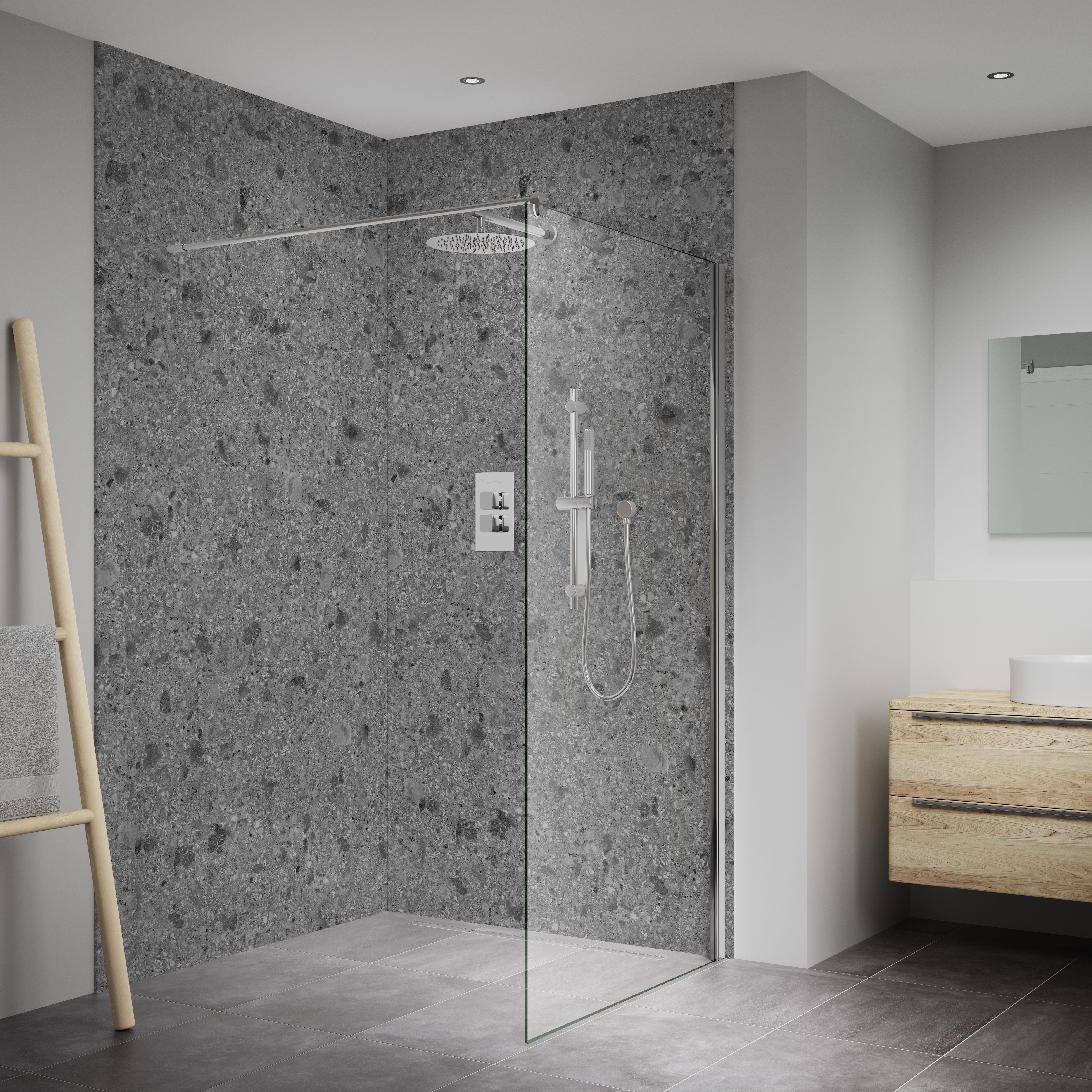 Splashwall Elite Grey Terrazzo Stone effect 2 panel Composite Bathroom & wet room Decorative ...