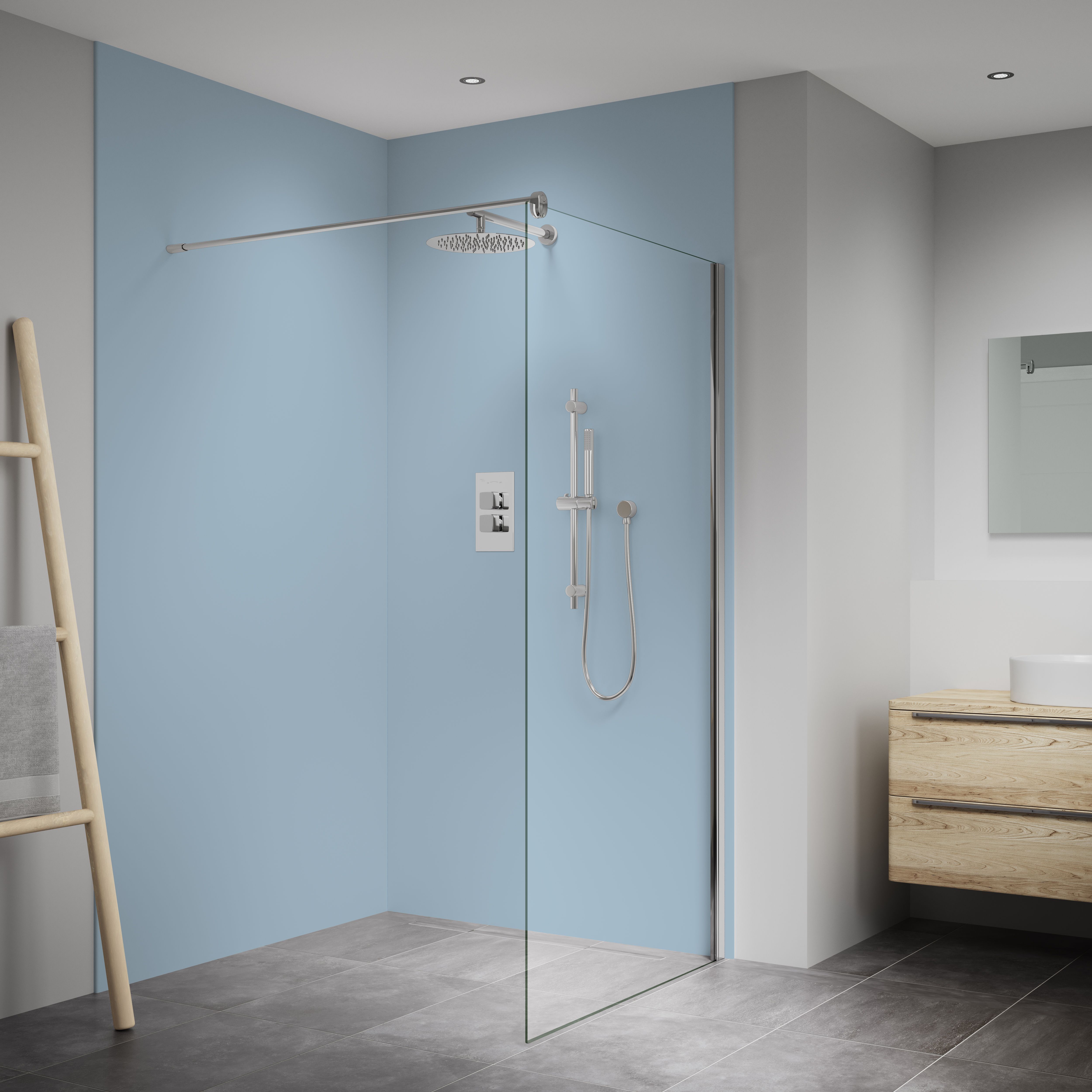 Splashwall Elite Matt Pastel blue Post-formed 2 sided Shower Wall panel ...