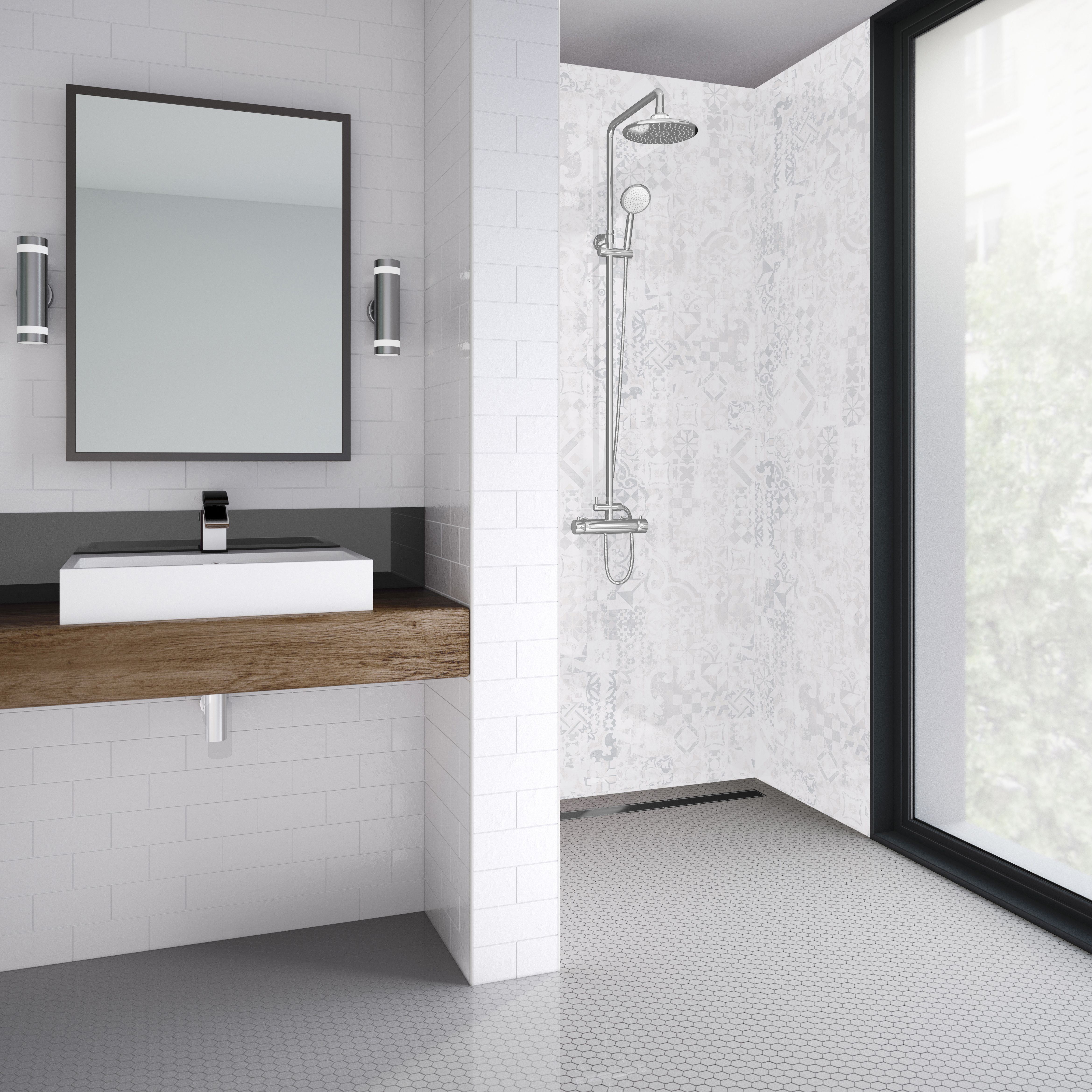 Splashwall Elite MDF & vinyl Tongue & groove Panel (H)2420mm (W)1200mm - Matt Padova