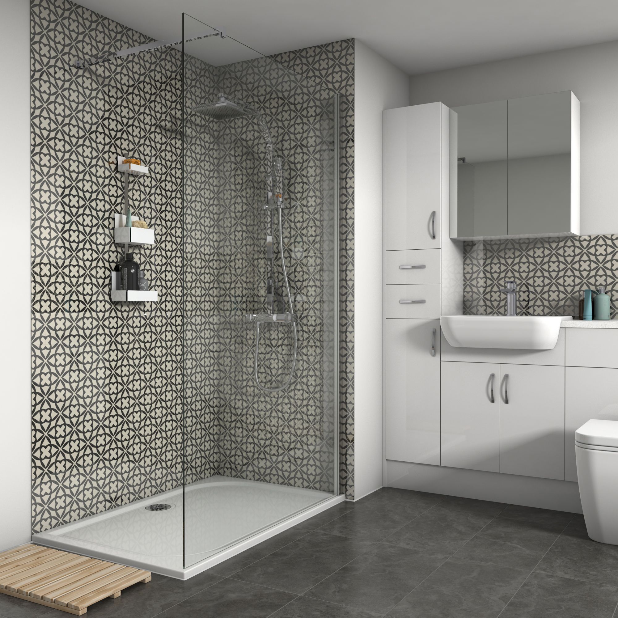 Splashwall Gloss Beige rings Acrylic Panel (W)1200mm at B&Q