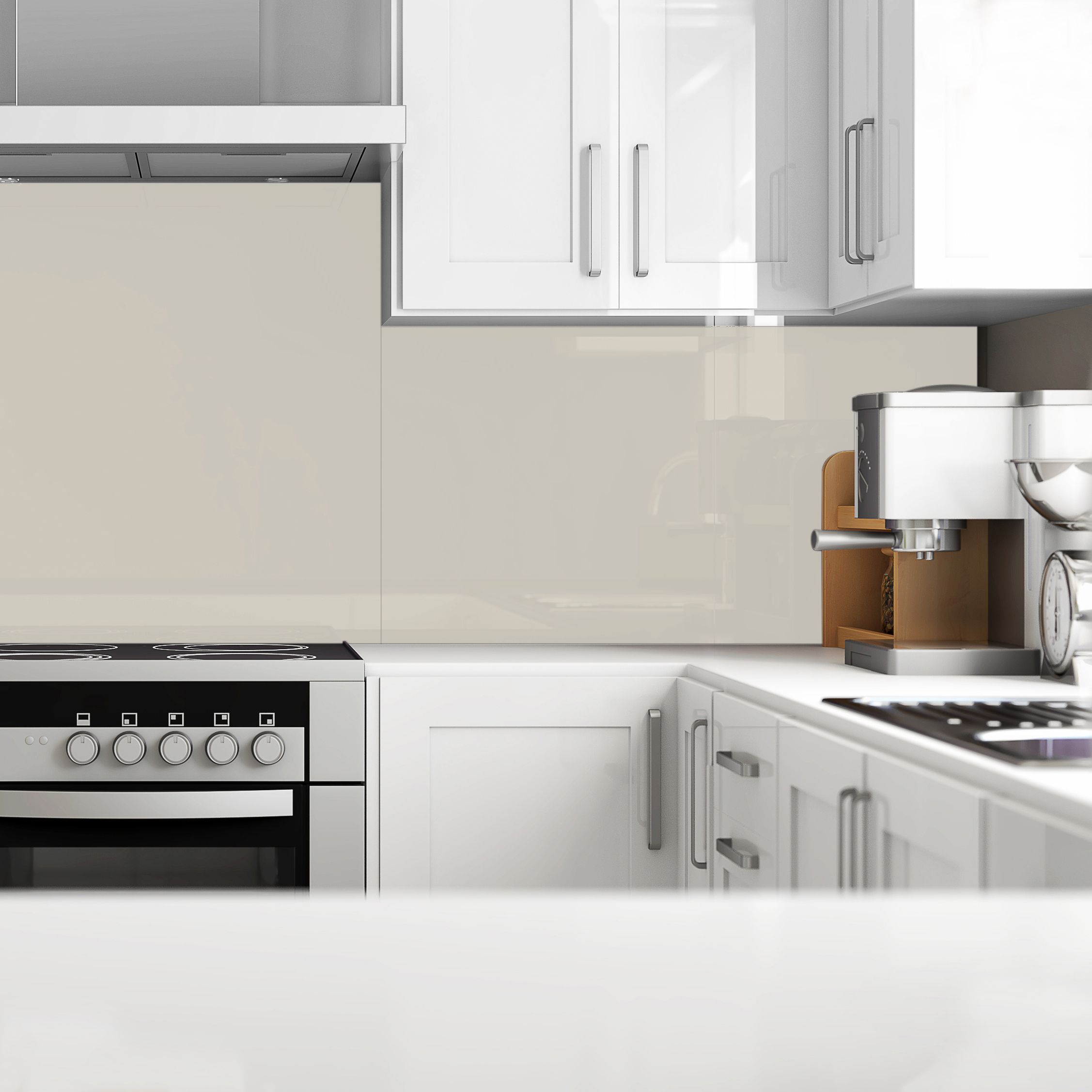Splashwall Gloss Cream Glass Splashback, (H)750mm (W)600mm (T)6mm
