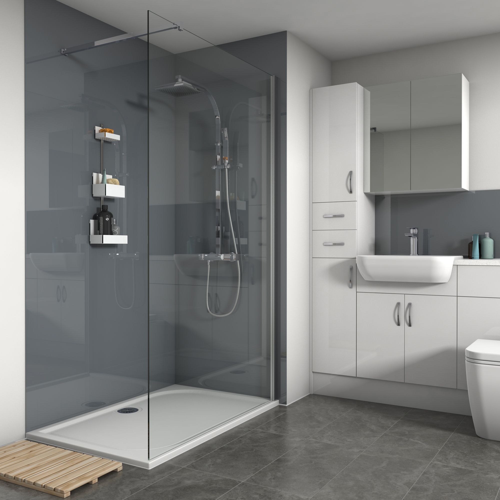 Splashwall Gloss Flint 2 sided Shower Panel kit (L)1200mm (W)1200mm (T ...