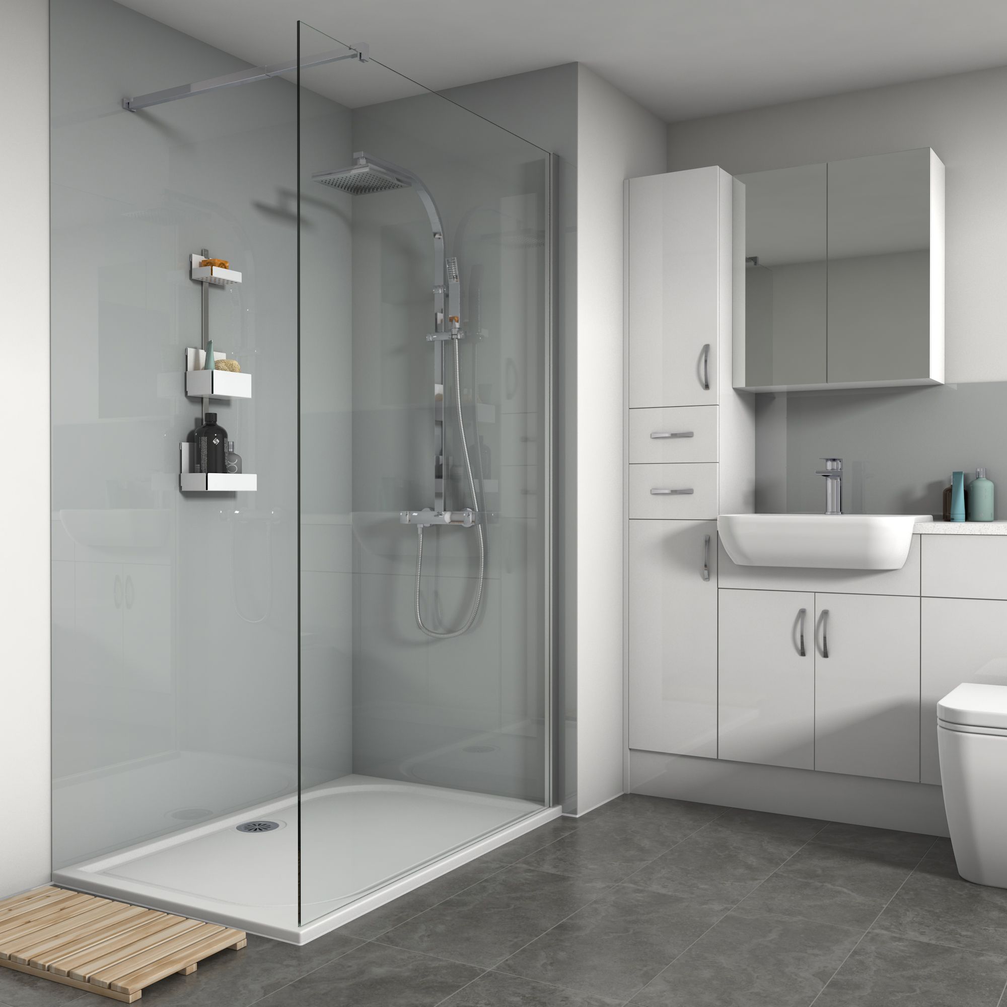 Splashwall Gloss Grey Acrylic Panel (H)2420mm (W)600mm | DIY at B&Q