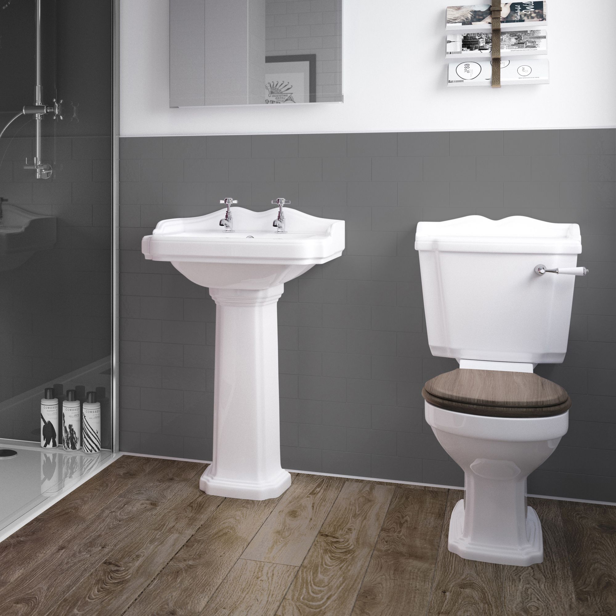 Splashwall Gloss Grey Horizontal Tile effect Composite Panel (H)2420mm