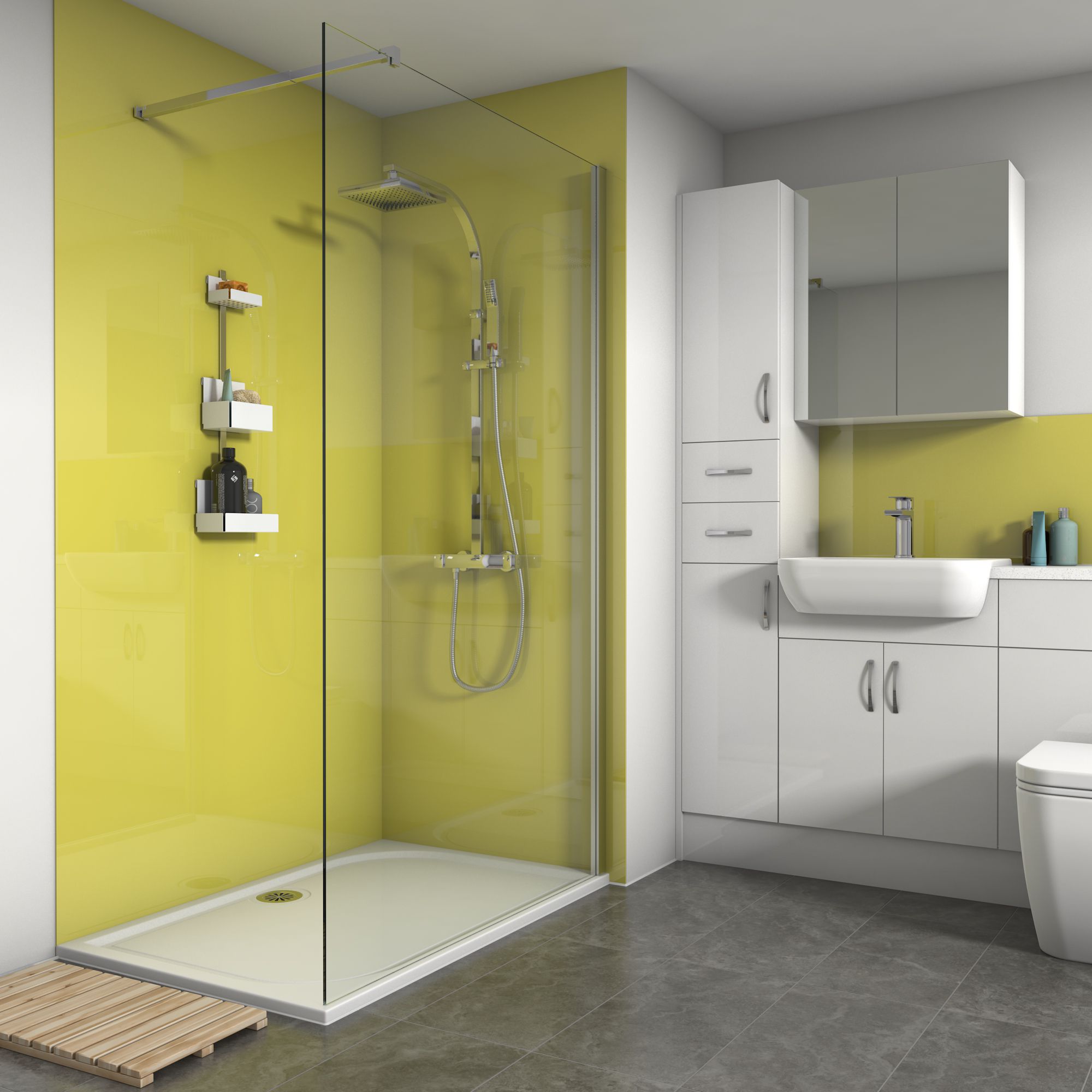Splashwall Gloss Lemon 2 sided Shower Panel kit (L)1200mm (W)1200mm (T)4mm
