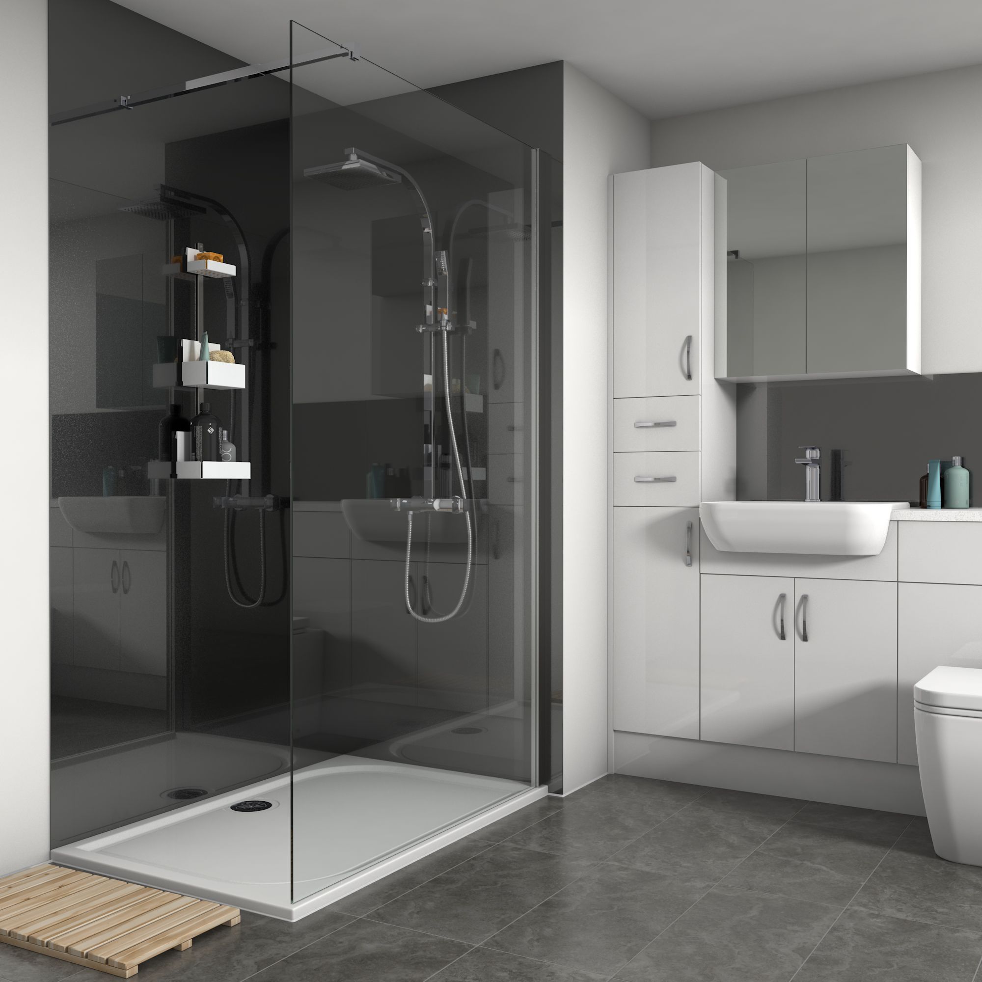 Splashwall Gloss Metallic black 2 sided Shower Panel kit (L)1200mm (W)1200mm (T)4mm | DIY at B&Q