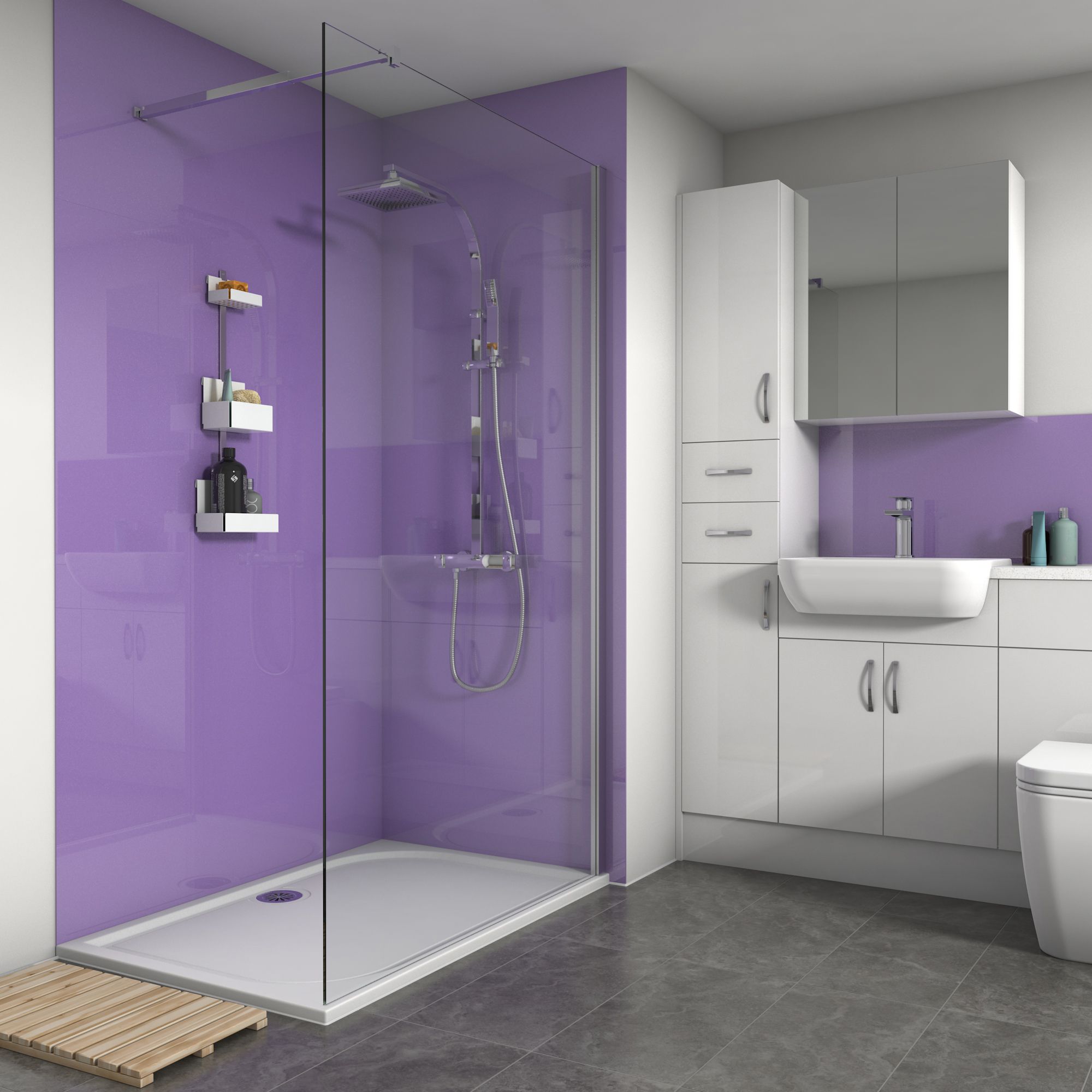 Splashwall Gloss Metallic purple 2 sided Shower Panel kit (L)1200mm (W ...