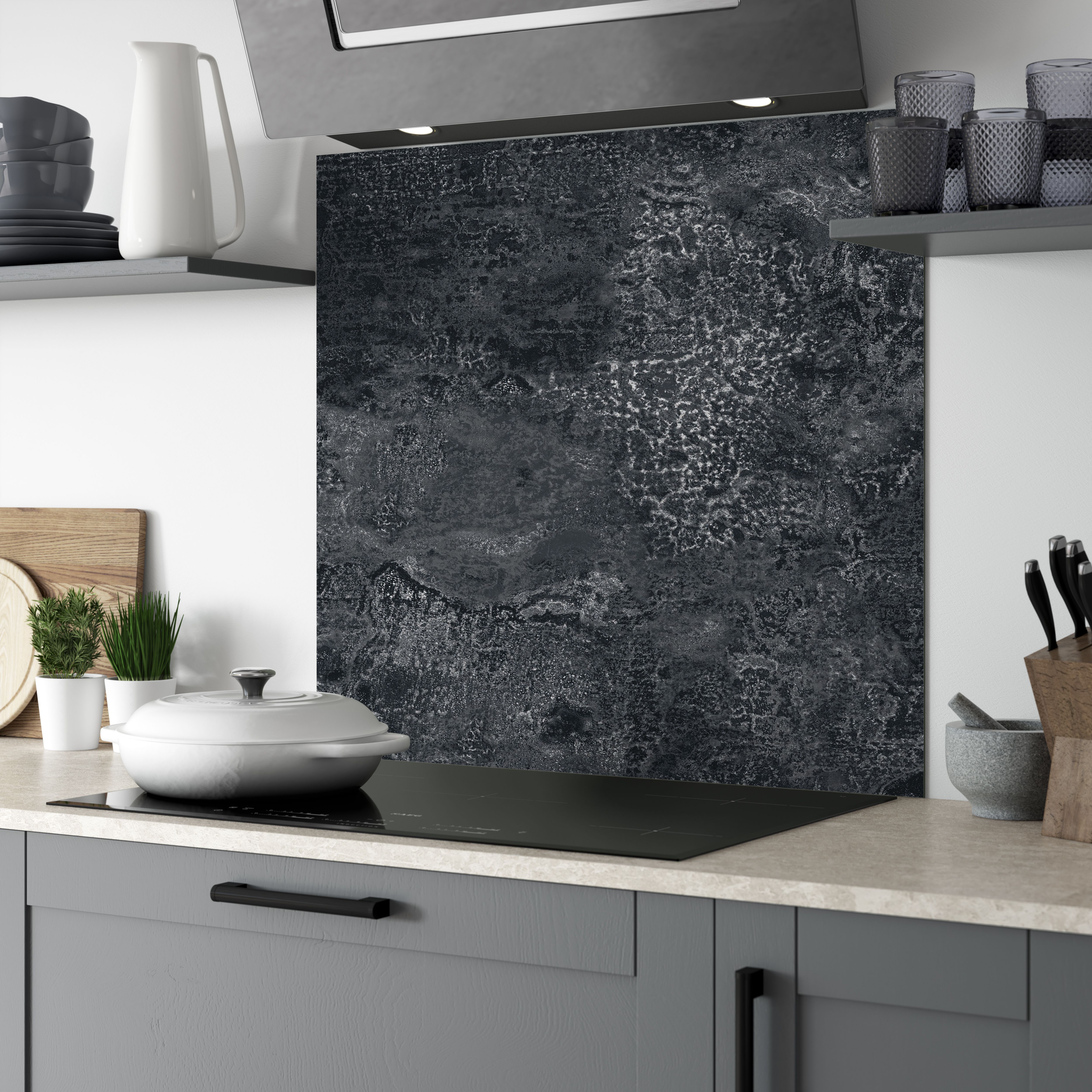 Splashwall Grey Stone effect Aluminium Splashback, (H)600mm (W)2440mm ...