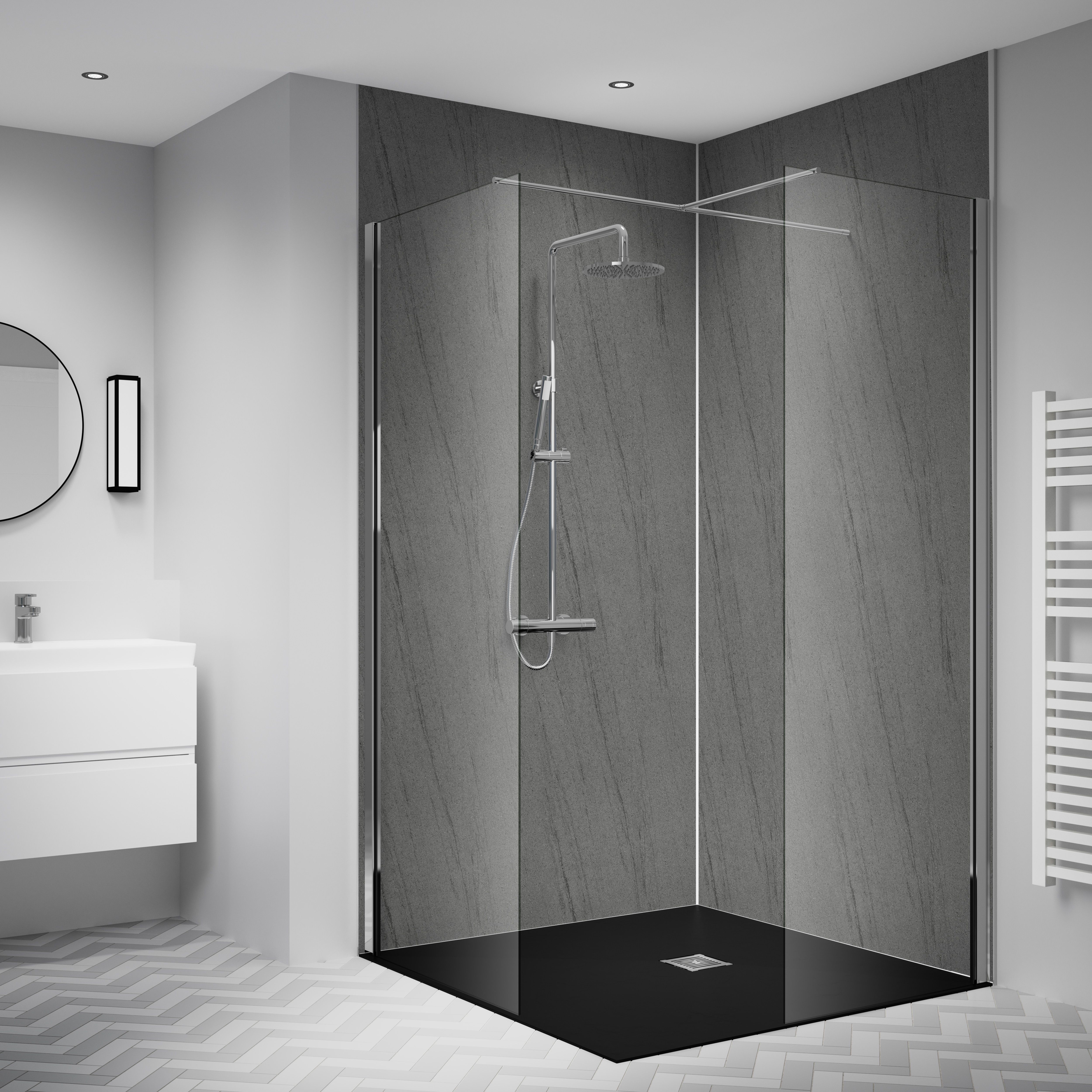 Splashwall Laminate Tongue & groove Bathroom & wet room Decorative panel (H)2420mm (W)1200mm ...