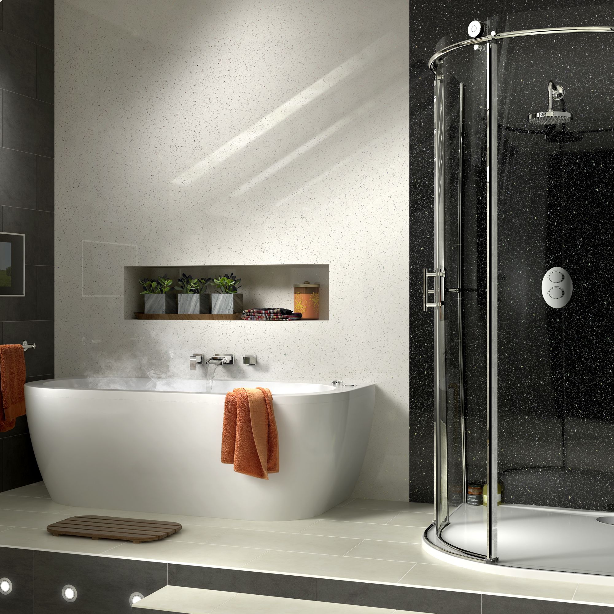 Splashwall Majestic 3 panel Medite exterior grade MDF Panel kit (W)1200mm - Moon dust