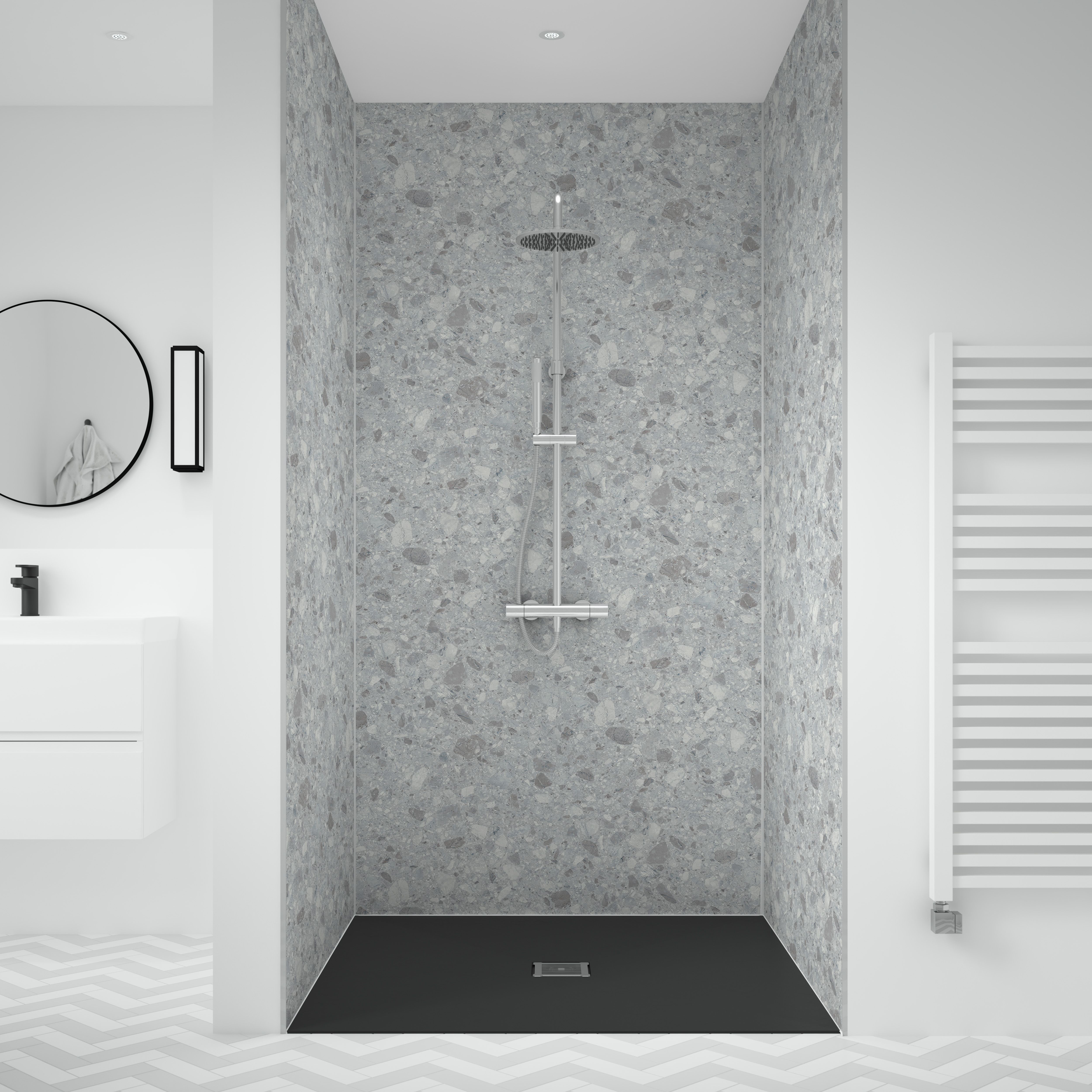 Splashwall Matt Nuvolento Terrazzo Stone effect Laminate Tongue & groove Bathroom & wet room ...
