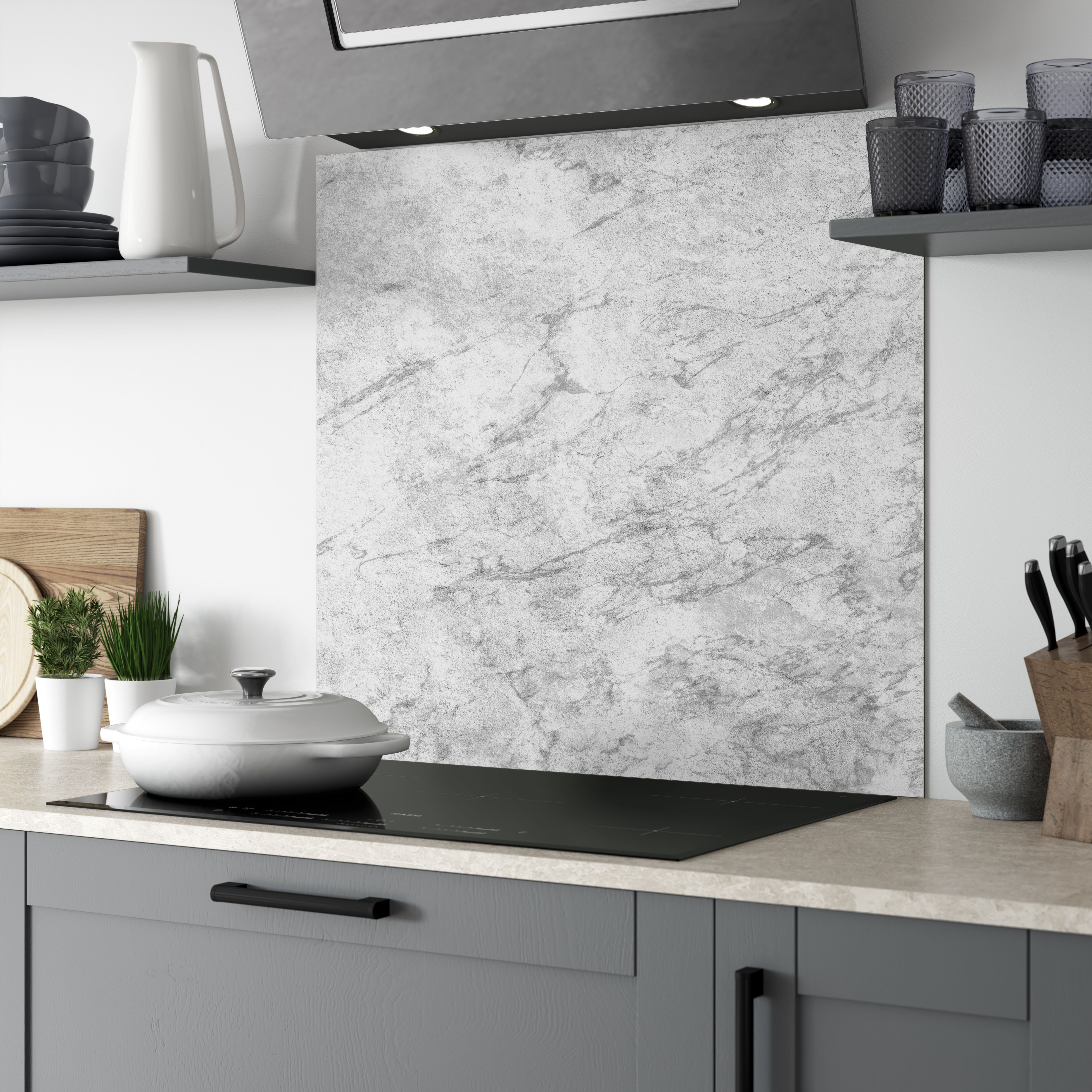 Splashwall Misuo Grey Marble effect Aluminium Splashback, (H)800mm (W ...