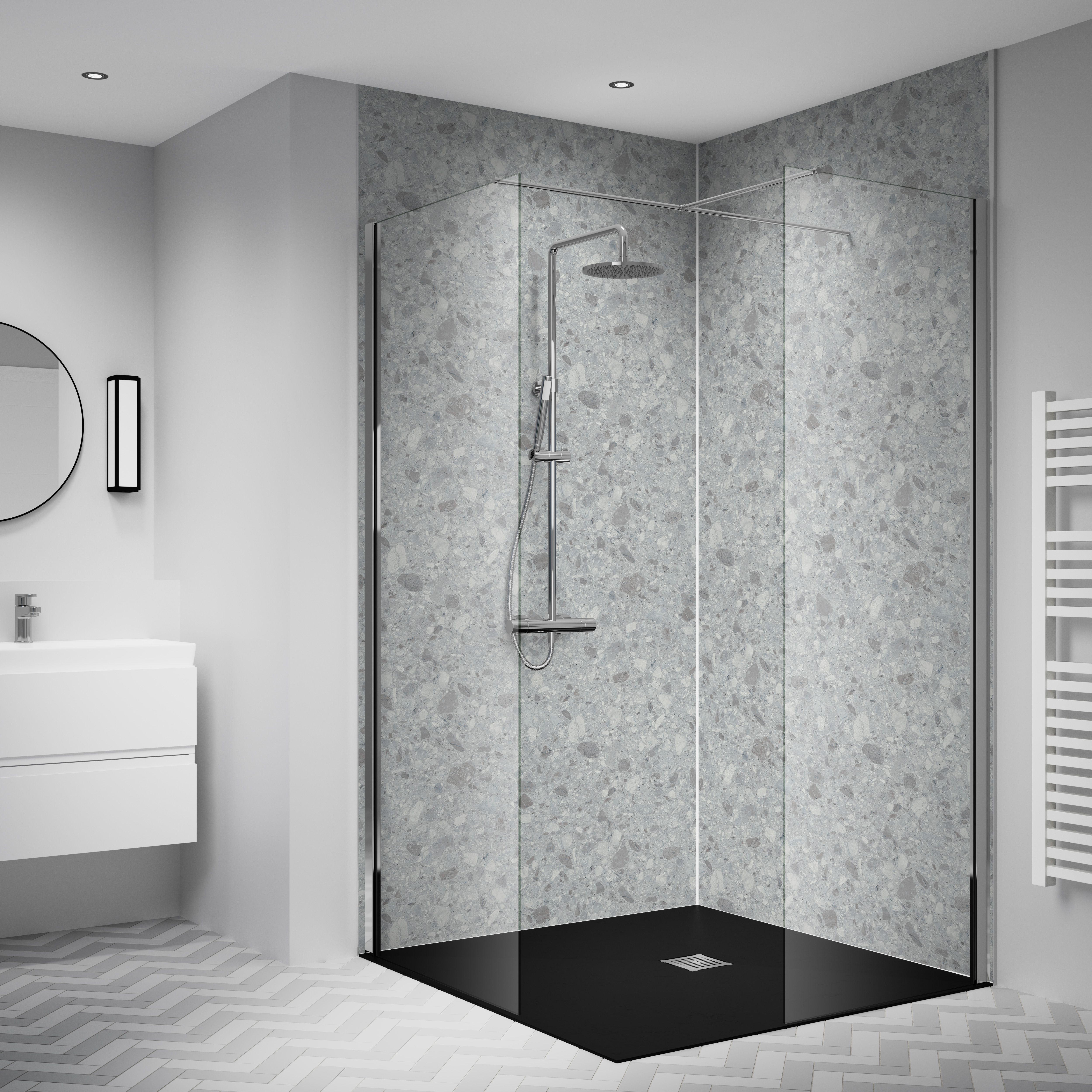 Splashwall Nuvolento Terrazzo Stone effect 2 panel Laminate Bathroom & wet room Decorative panel ...