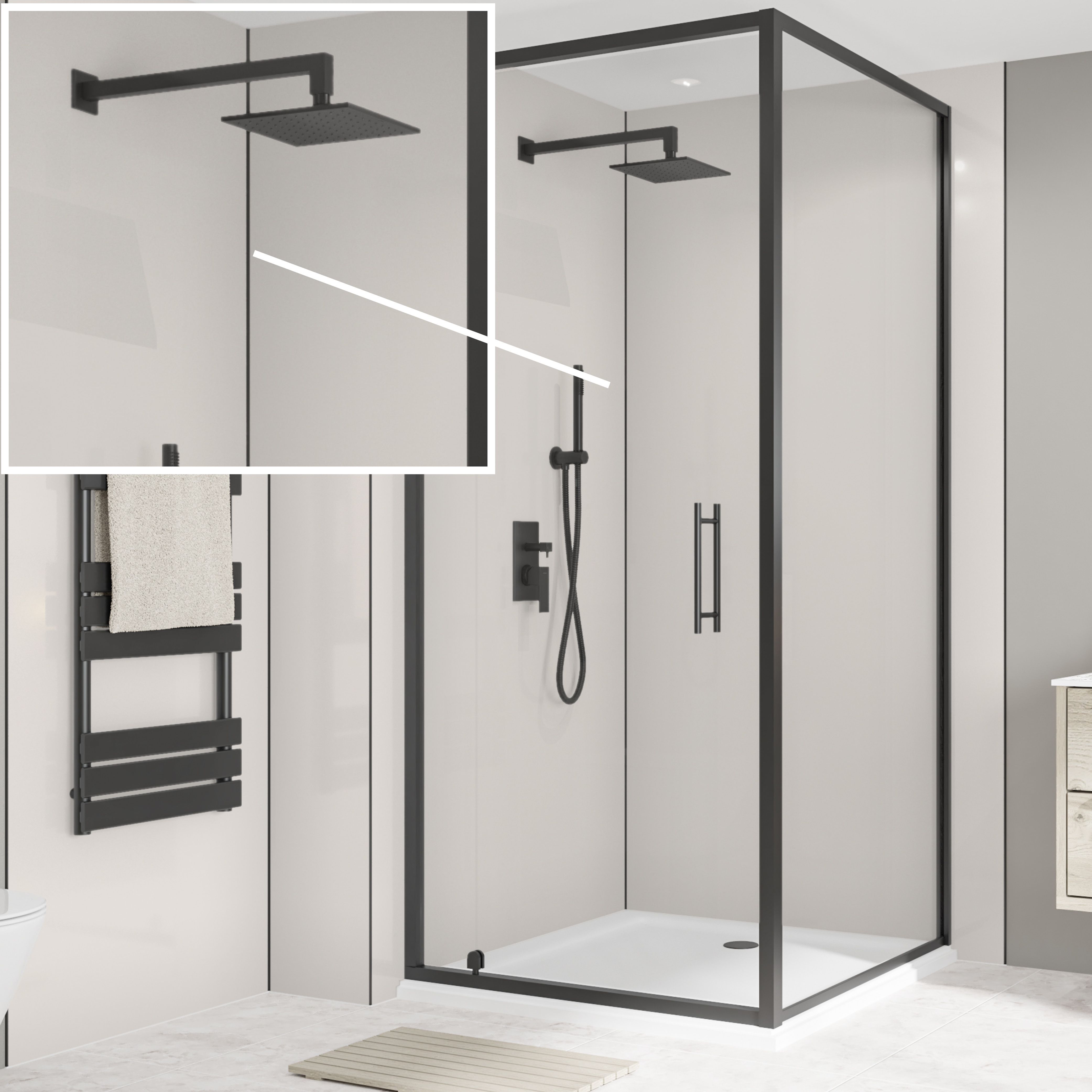 Splashwall Panel internal corner joint (L)800mm (W)31mm (T)4mm - Matt black