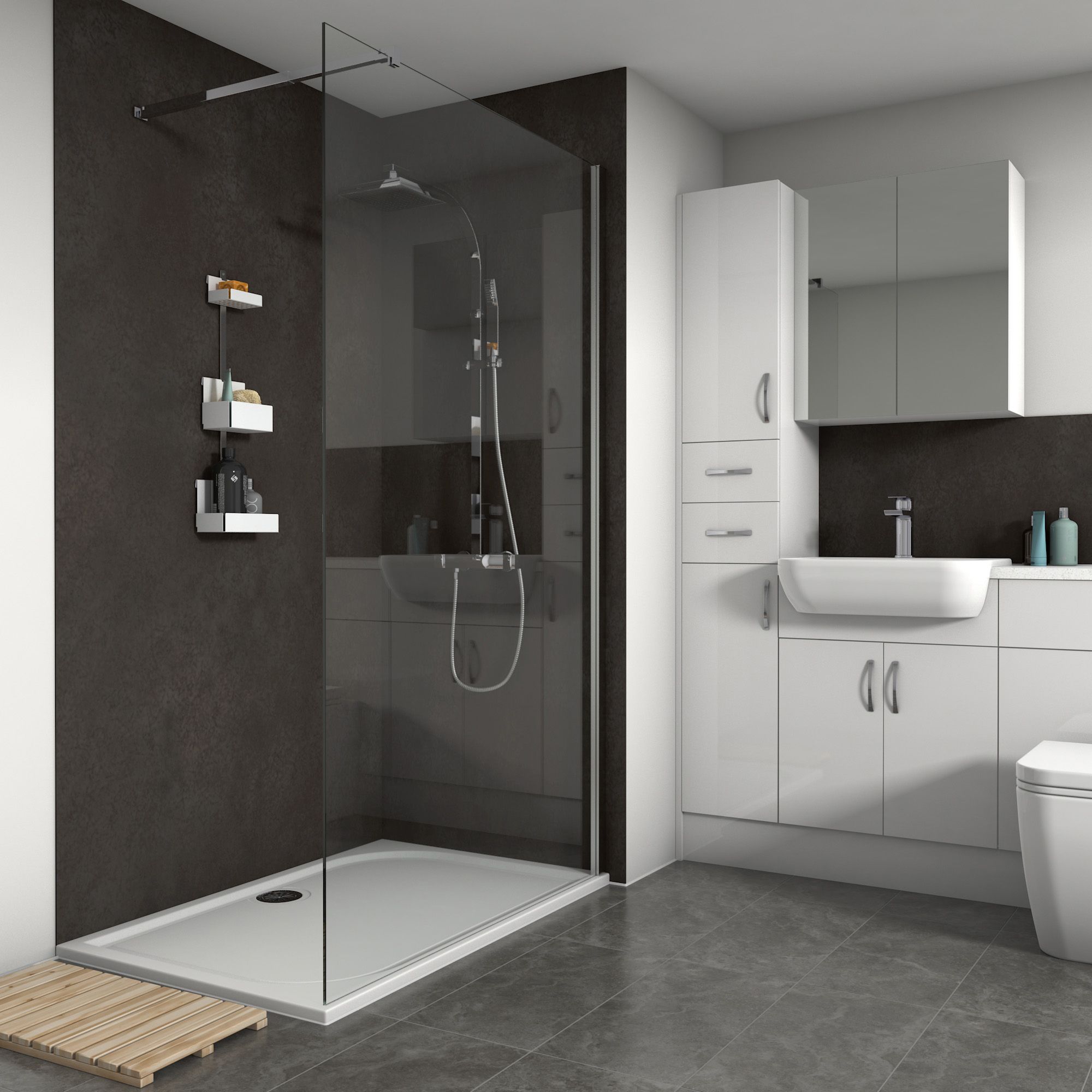 Splashwall Silver oxide Laminate Panel (W)120cm x (H)242cm x (D)11mm ...