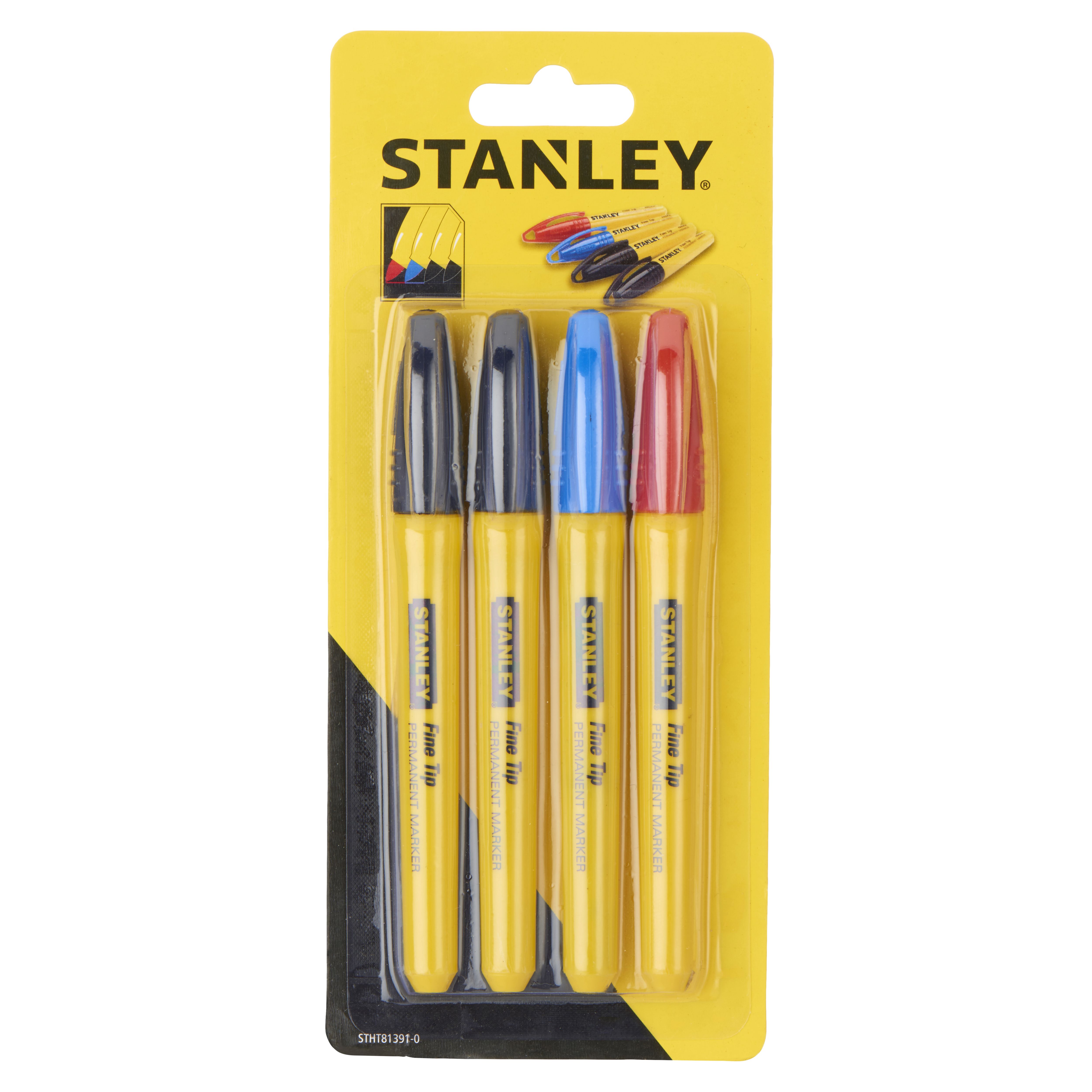 Stanley Assorted Fine tip Permanent Marker pen, Pack of 4 at B&Q