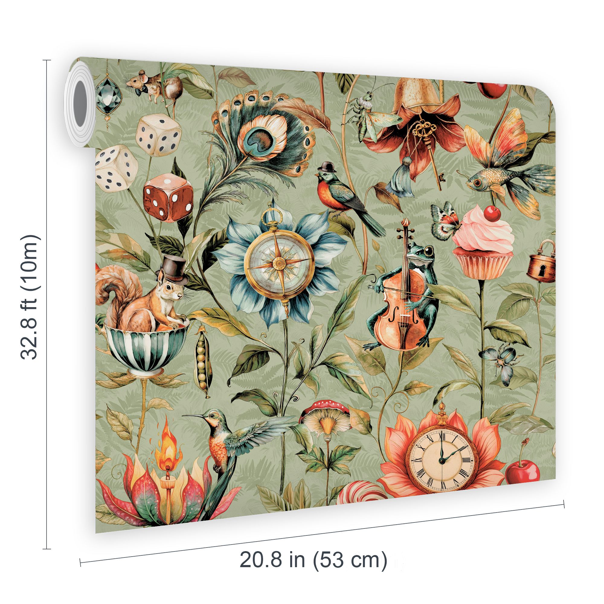 Statement Green & Multicoloured Curiosity Smooth Wallpaper