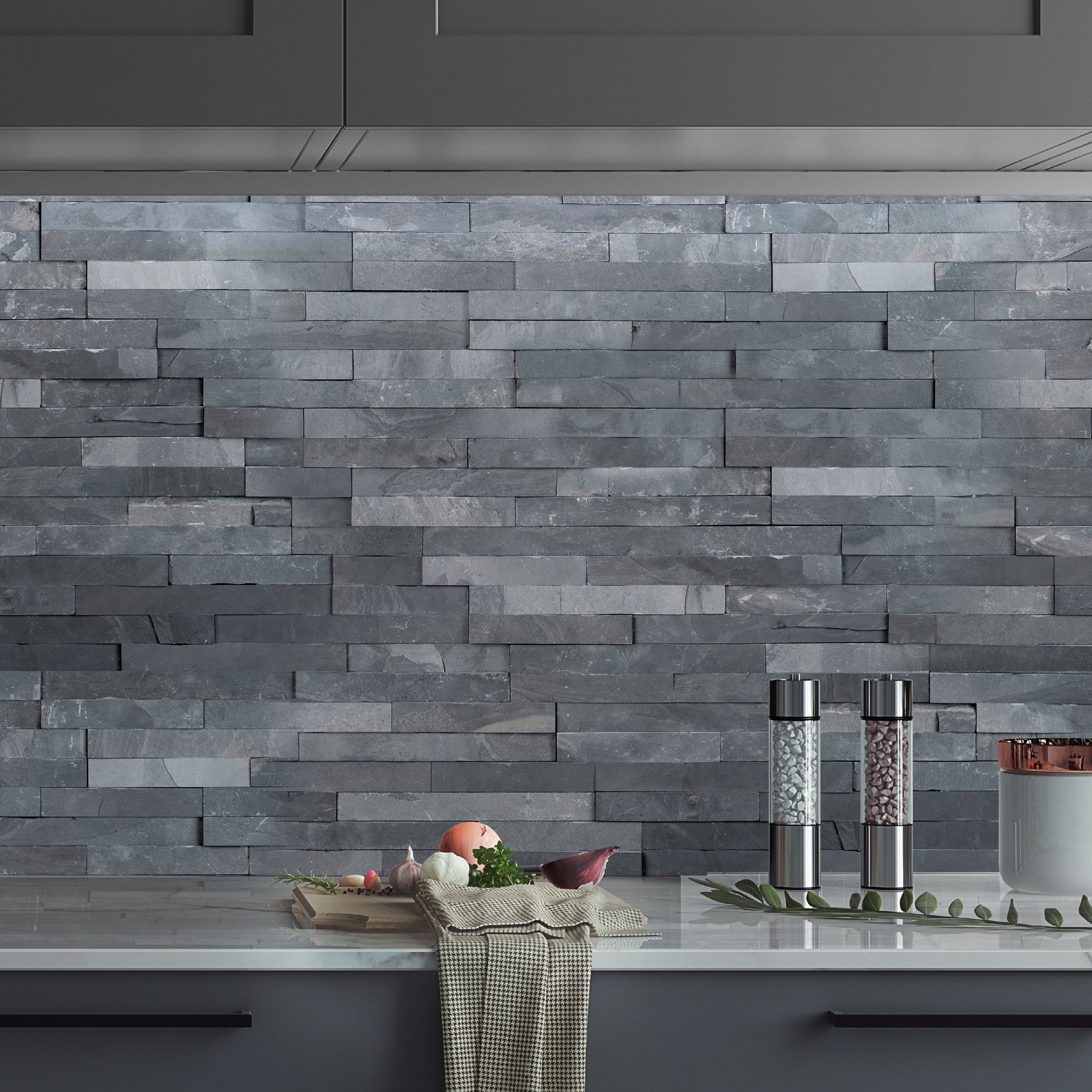 Stegu Splitface Grey Matt Patterned Textured Natural stone Indoor Wall ...