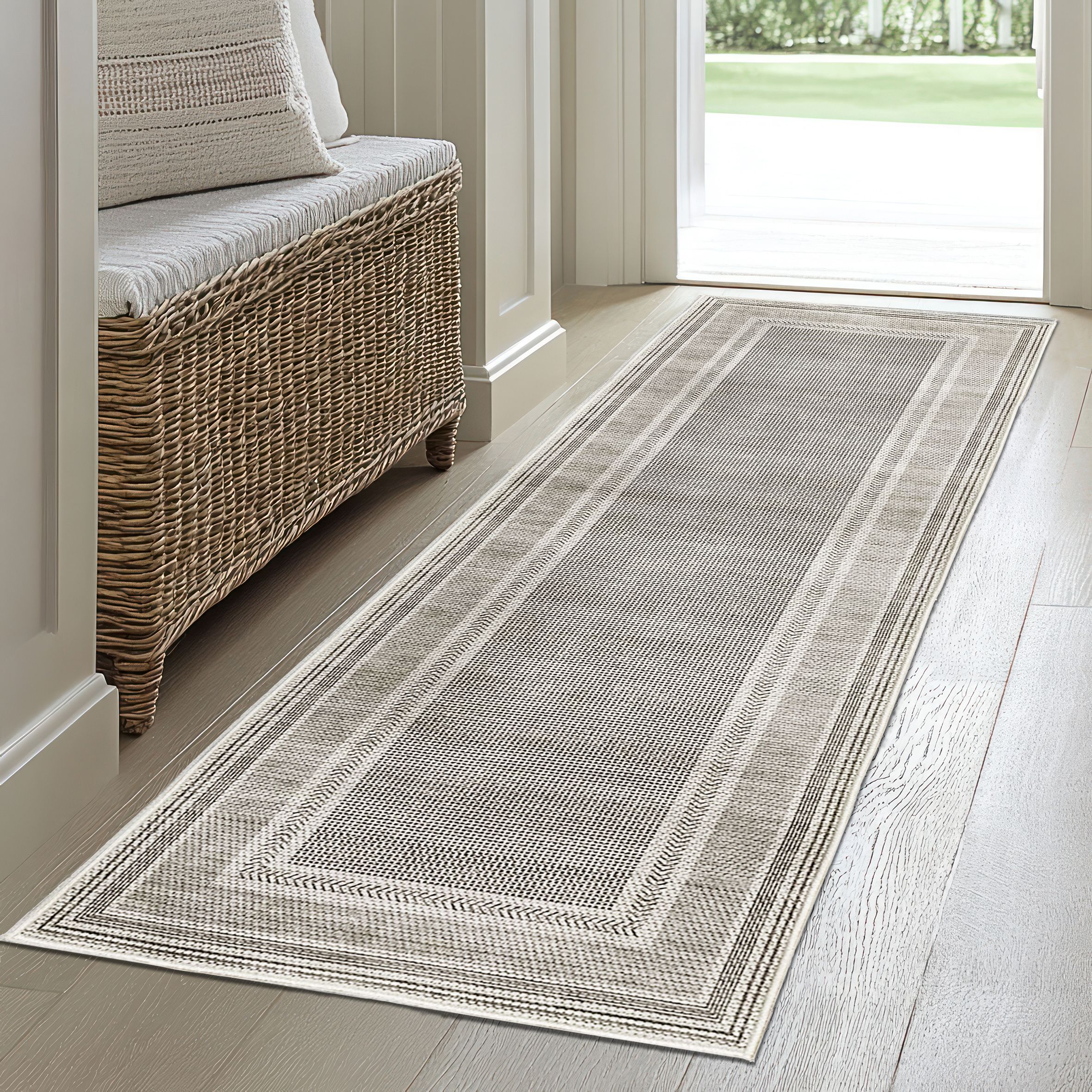 STONE BORDER DESIGN MEDIUM RUNNER, (L)180CM X (W)60CM