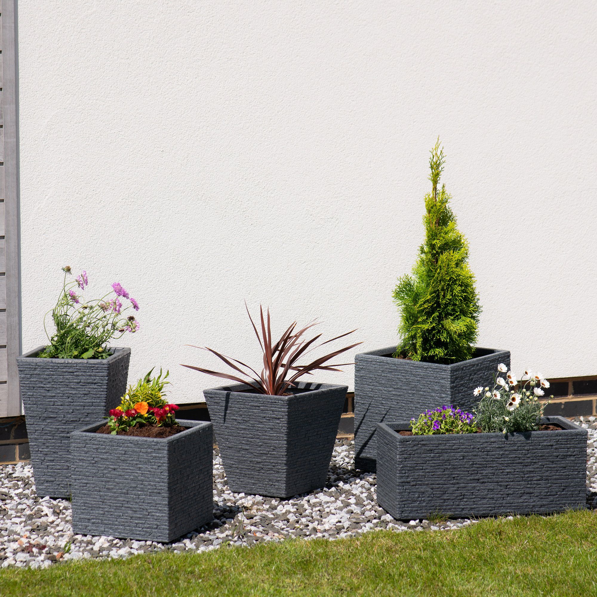 Strata Ash Plastic Slate Effect Square Planter (H)33cm (W)33.5cm (D)33.5cm