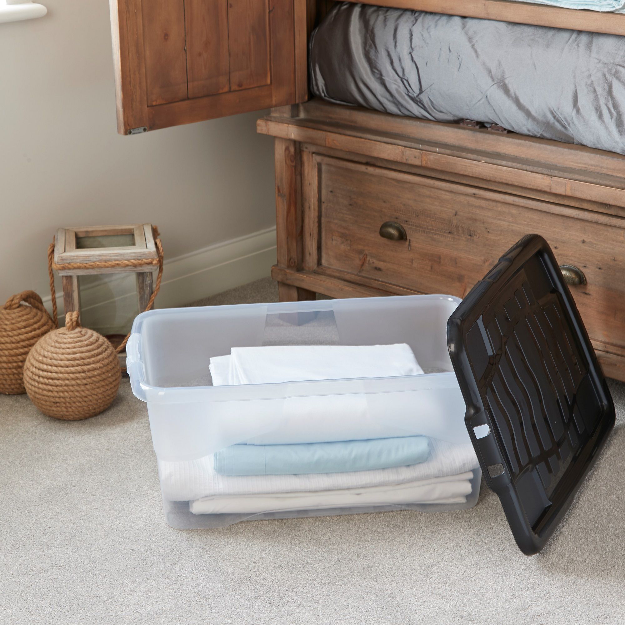 Strata Curve Clear 42L Large Plastic Stackable Storage box with Lid
