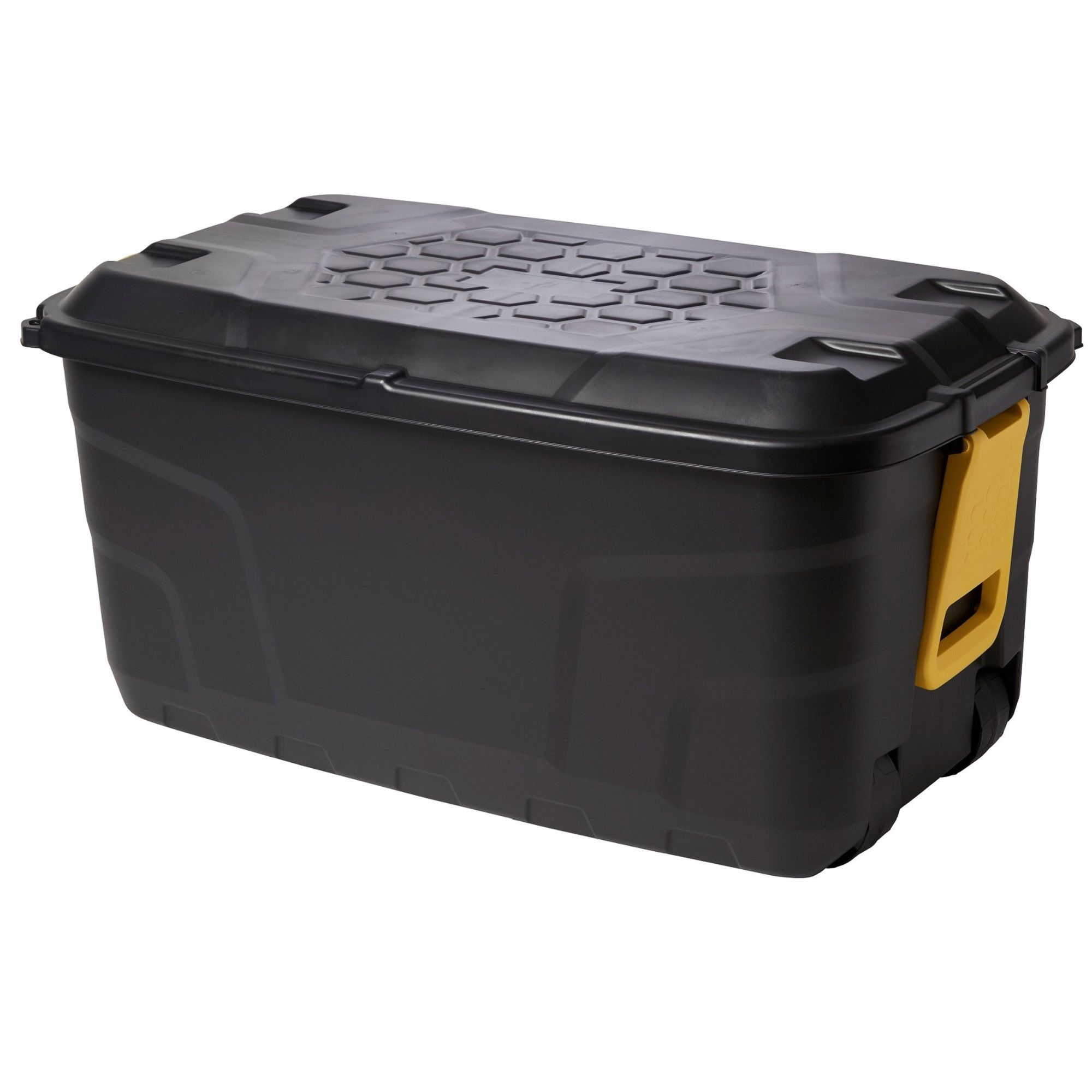 Strata Heavy duty Black 145L Plastic Stackable Wheeled Storage trunk & Lid