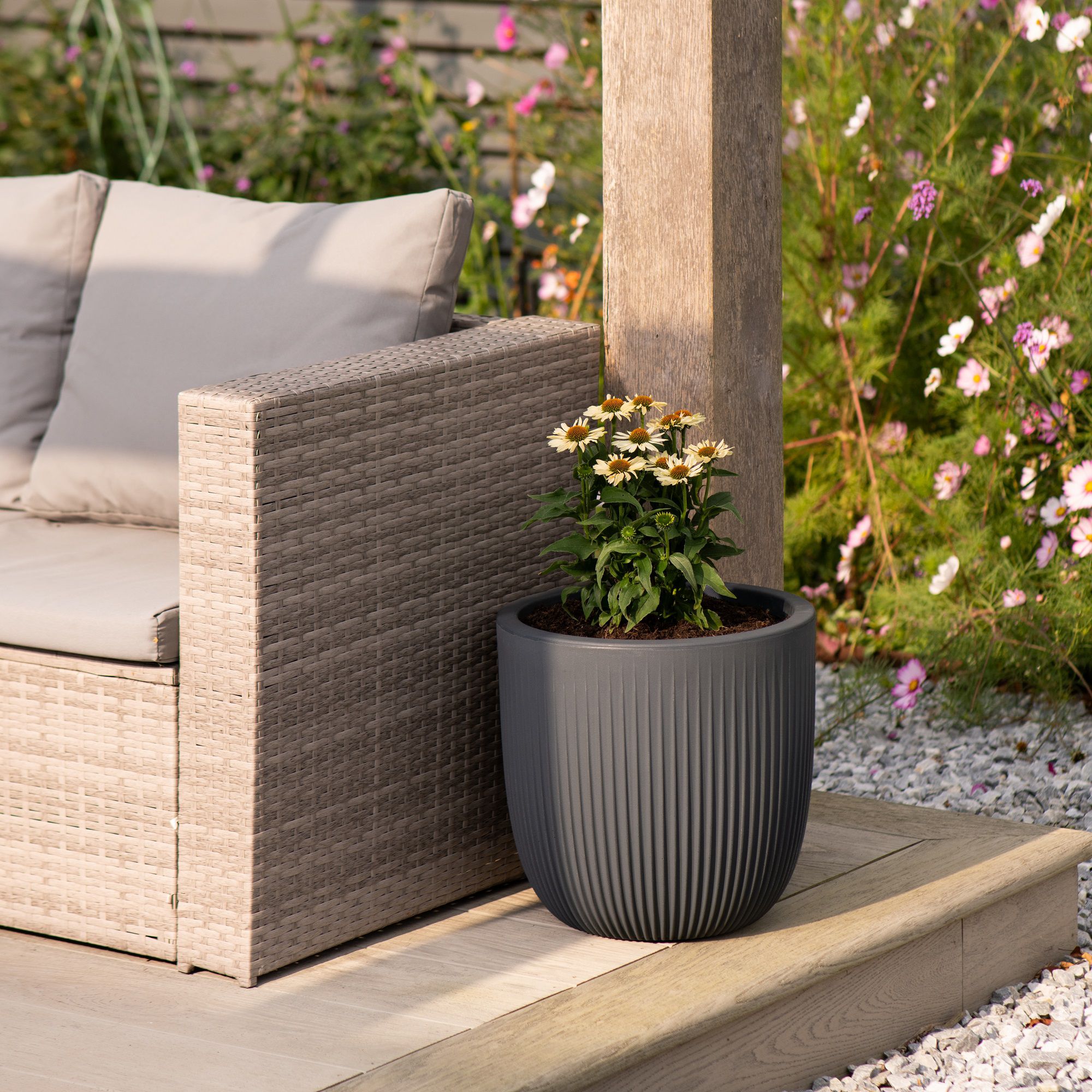 Strata Pacific Matt Cappuccino Plastic Plant pot (Dia) 35cm, (H)34.5cm