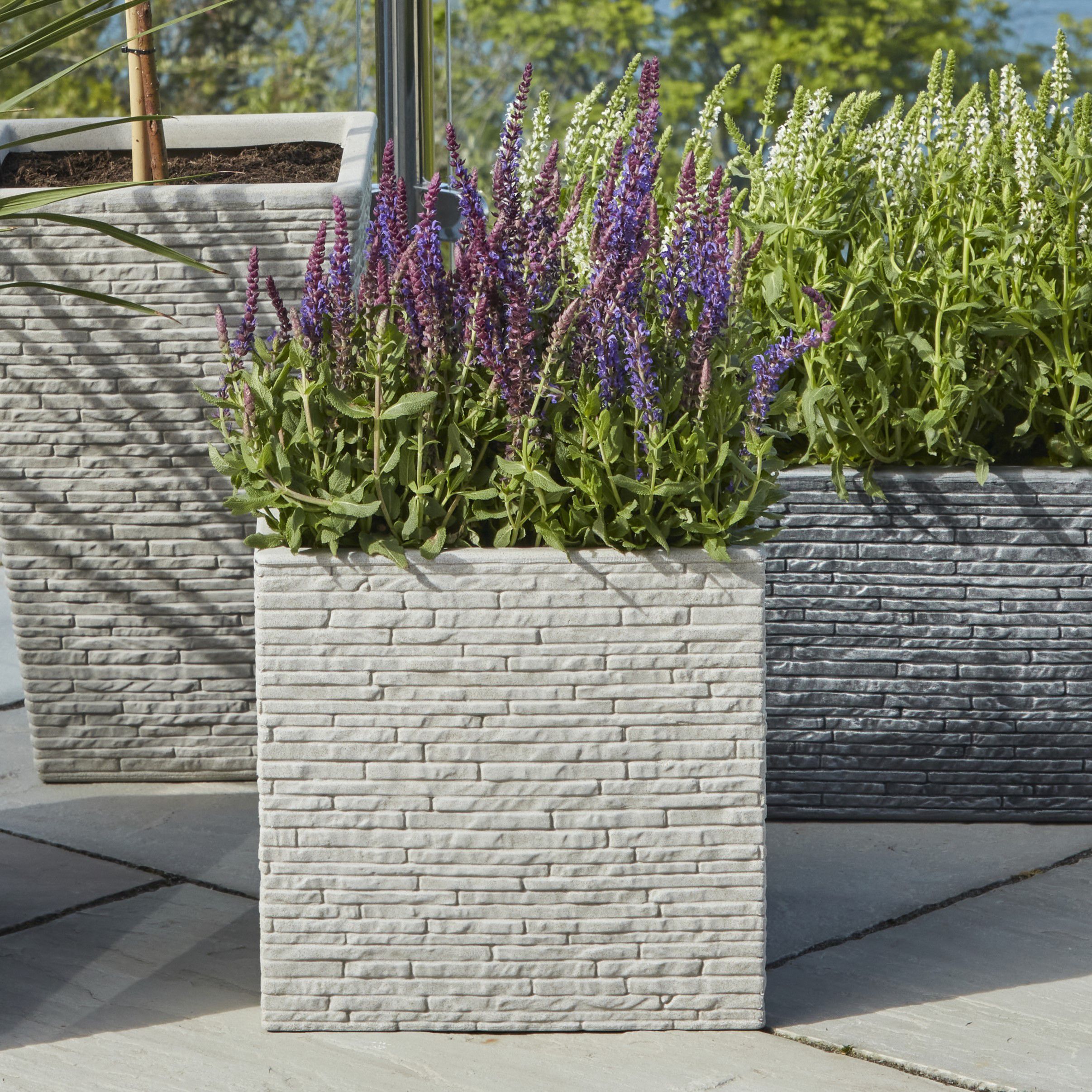 Strata Stone Plastic Slate Effect Square Planter (H)30cm (W)32cm (D)32cm