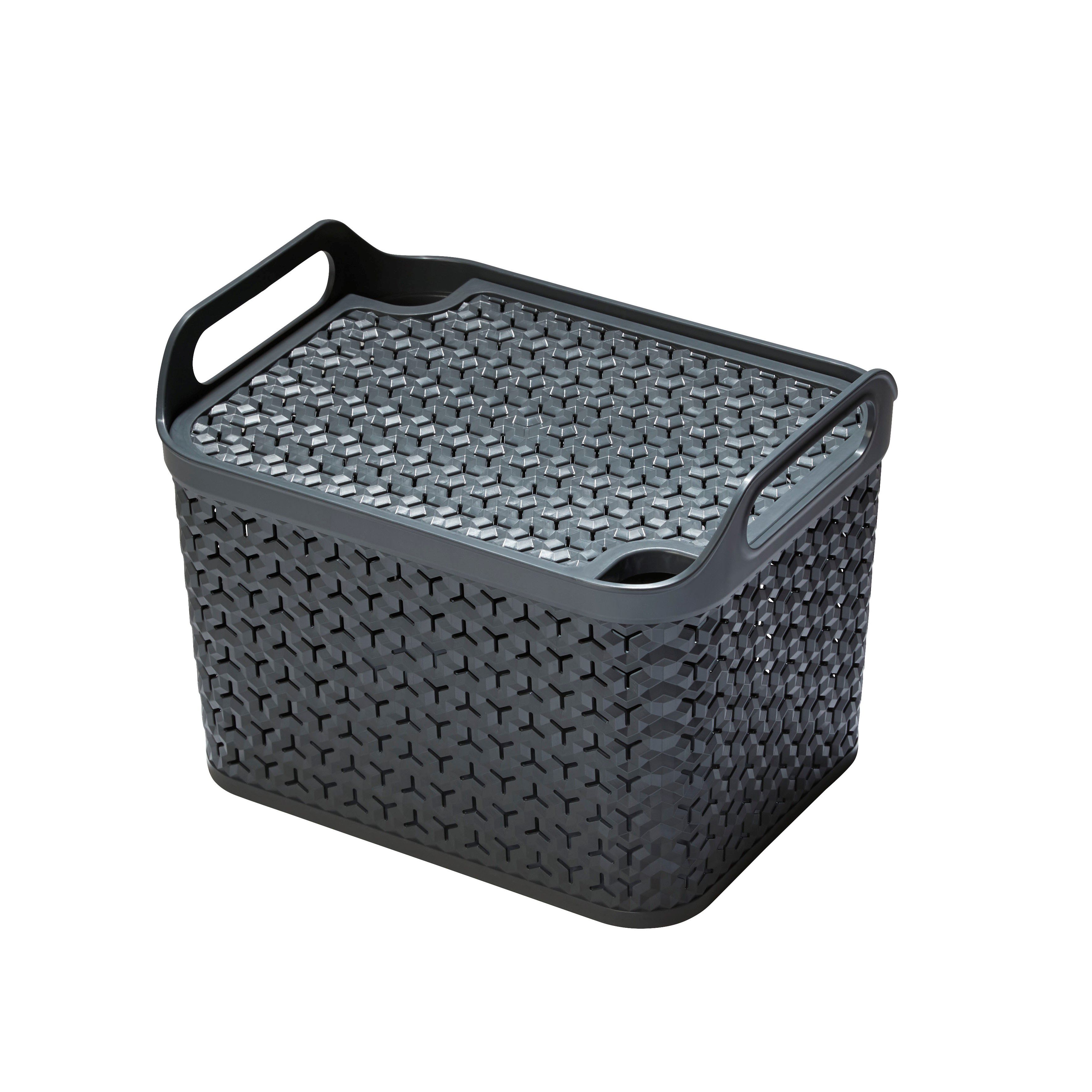 Strata Urban Dark grey Plastic Stackable Storage basket & Lid (H)23cm ...
