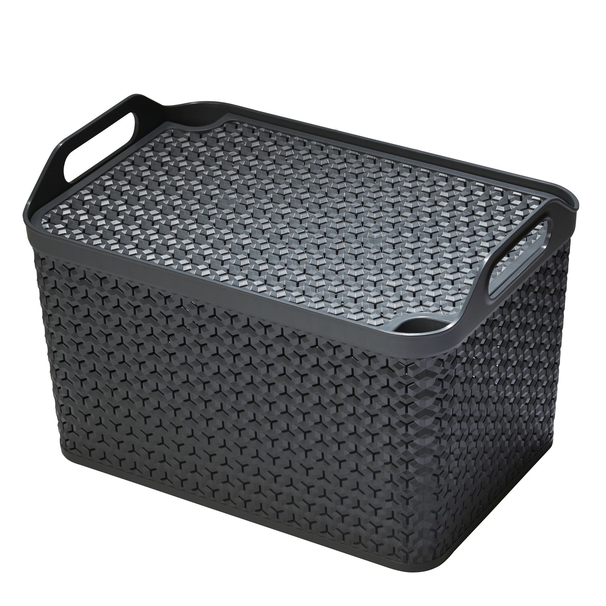 Strata Urban Dark grey Plastic Stackable Storage basket & Lid (H)29cm ...