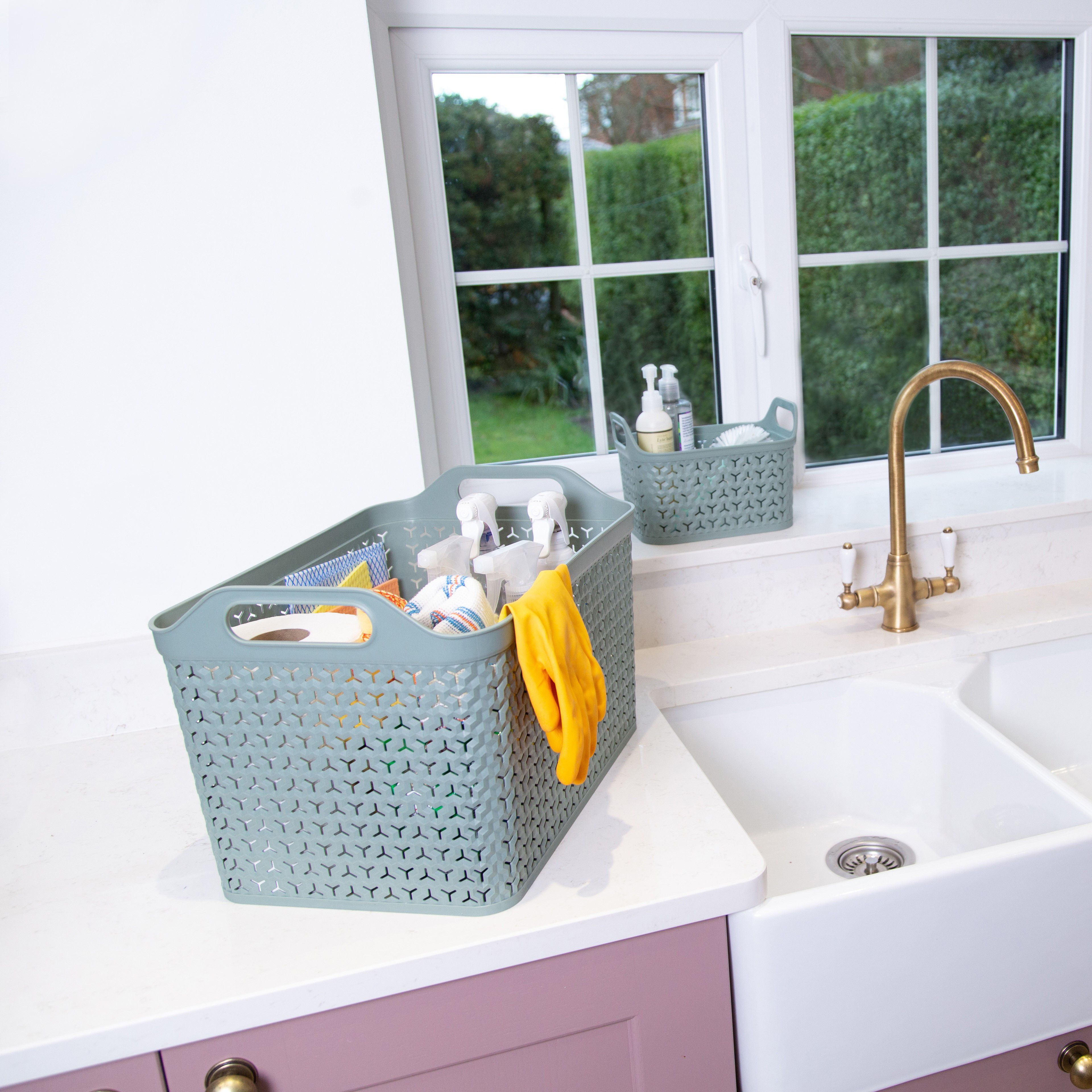 Strata Urban Sage green Plastic Large Stackable Storage basket & Lid (H ...