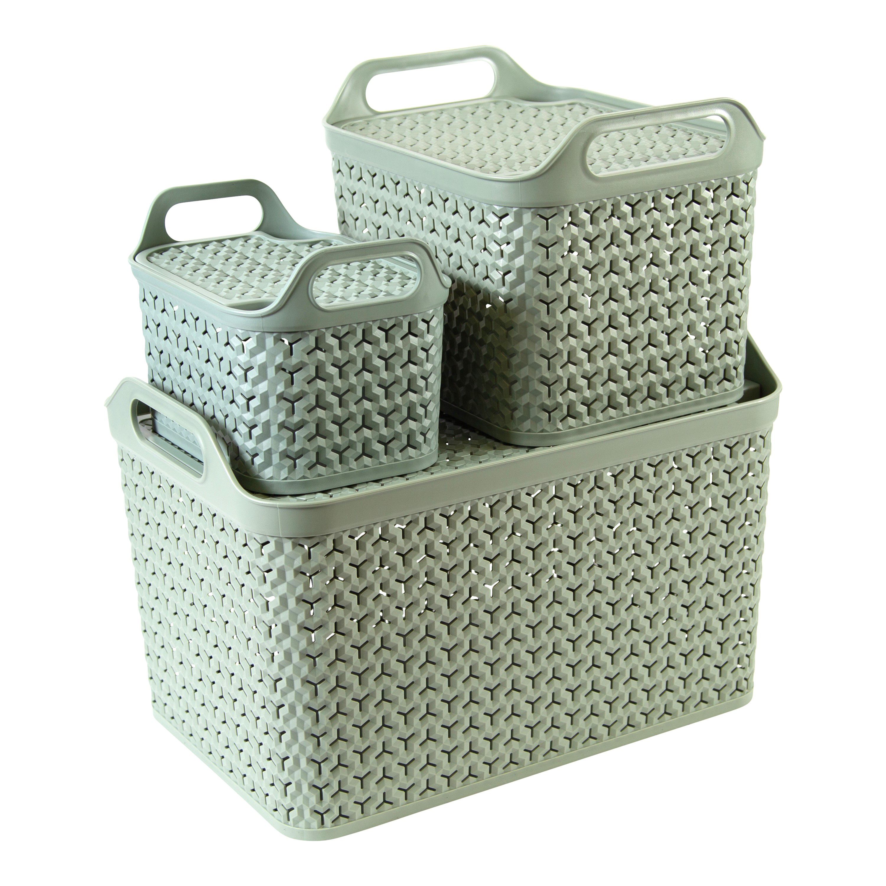 Strata Urban Sage green Plastic Small Stackable Storage basket & Lid (H ...