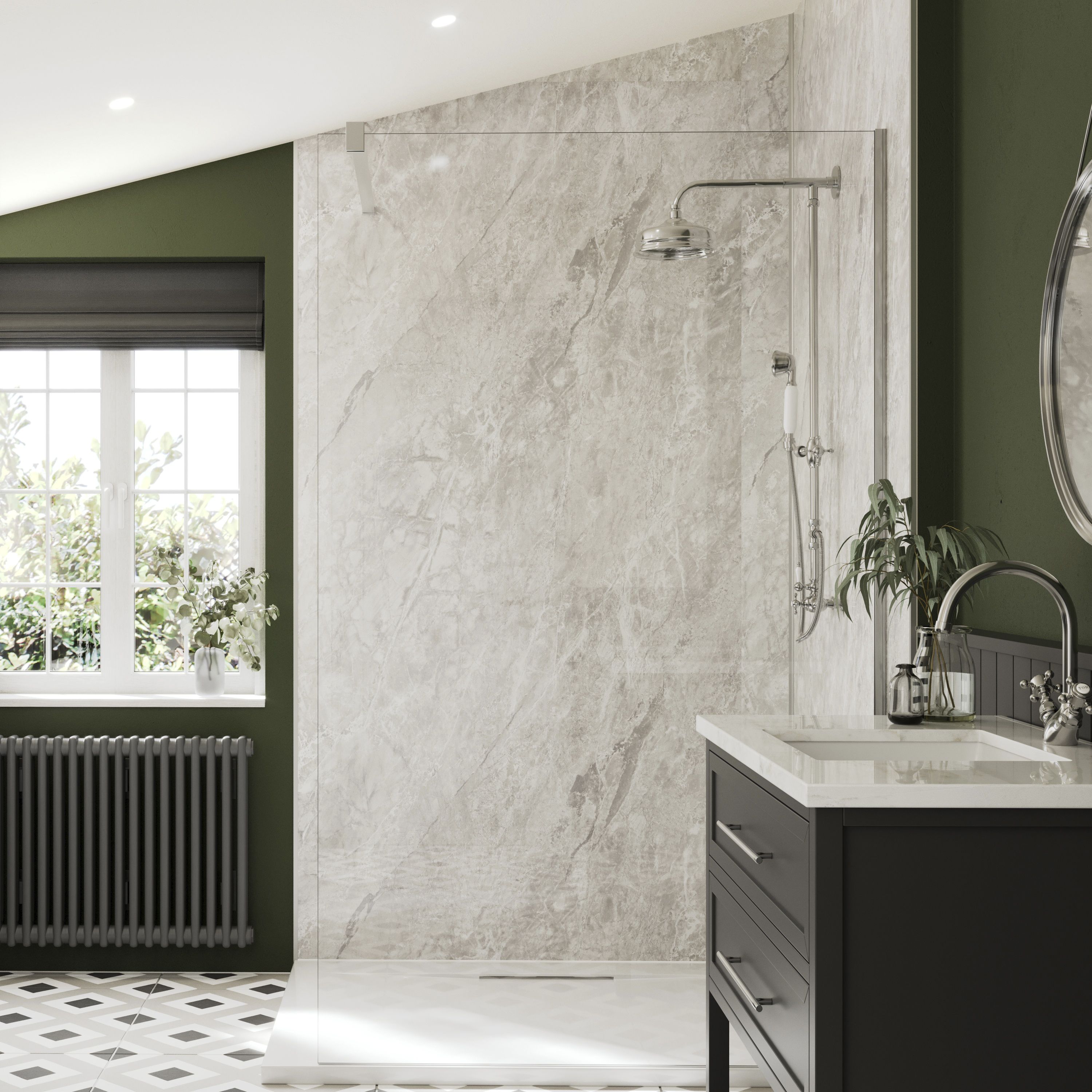 Stylepanel Laminated Bathroom Decorative panel (H)2440mm (W)900mm - Matt Grey Tundra Marble effect
