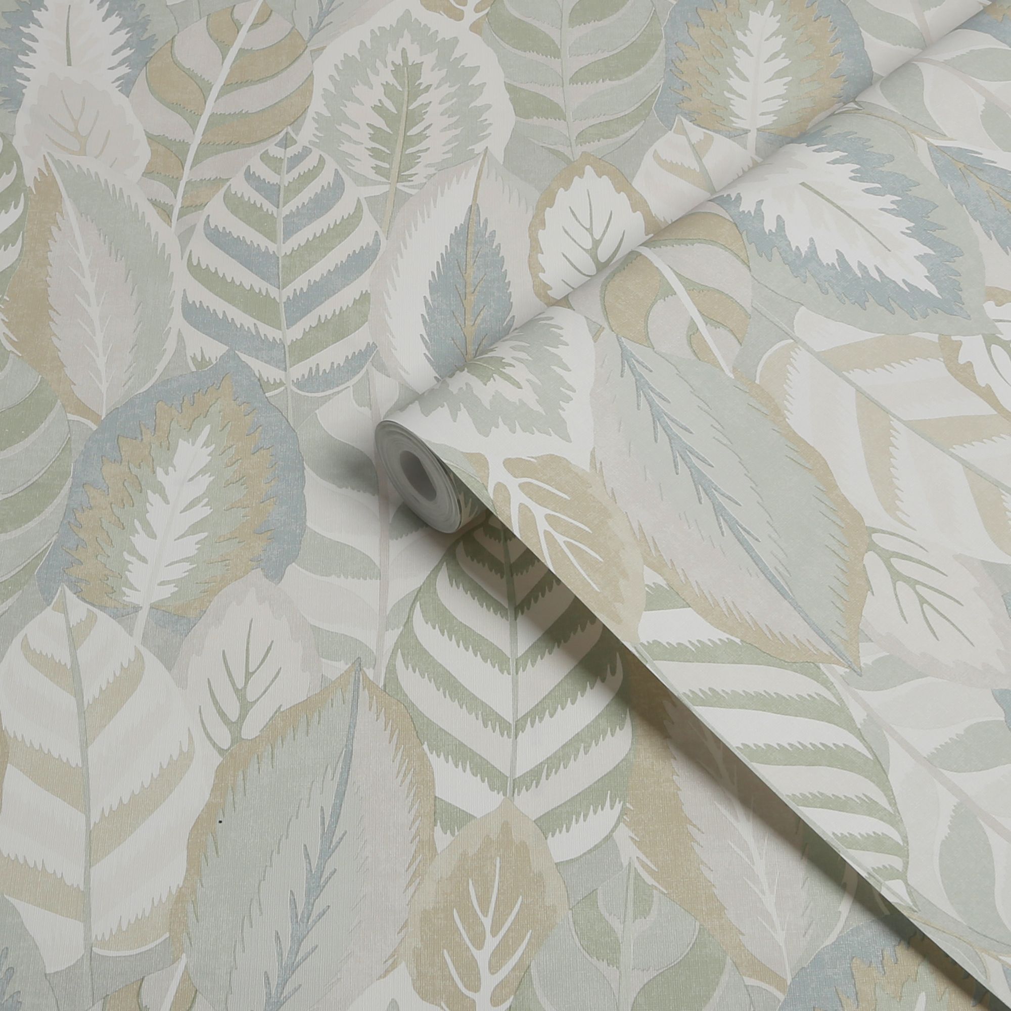 Sublime Patterned Sage Arty Leaves Embossed Wallpaper