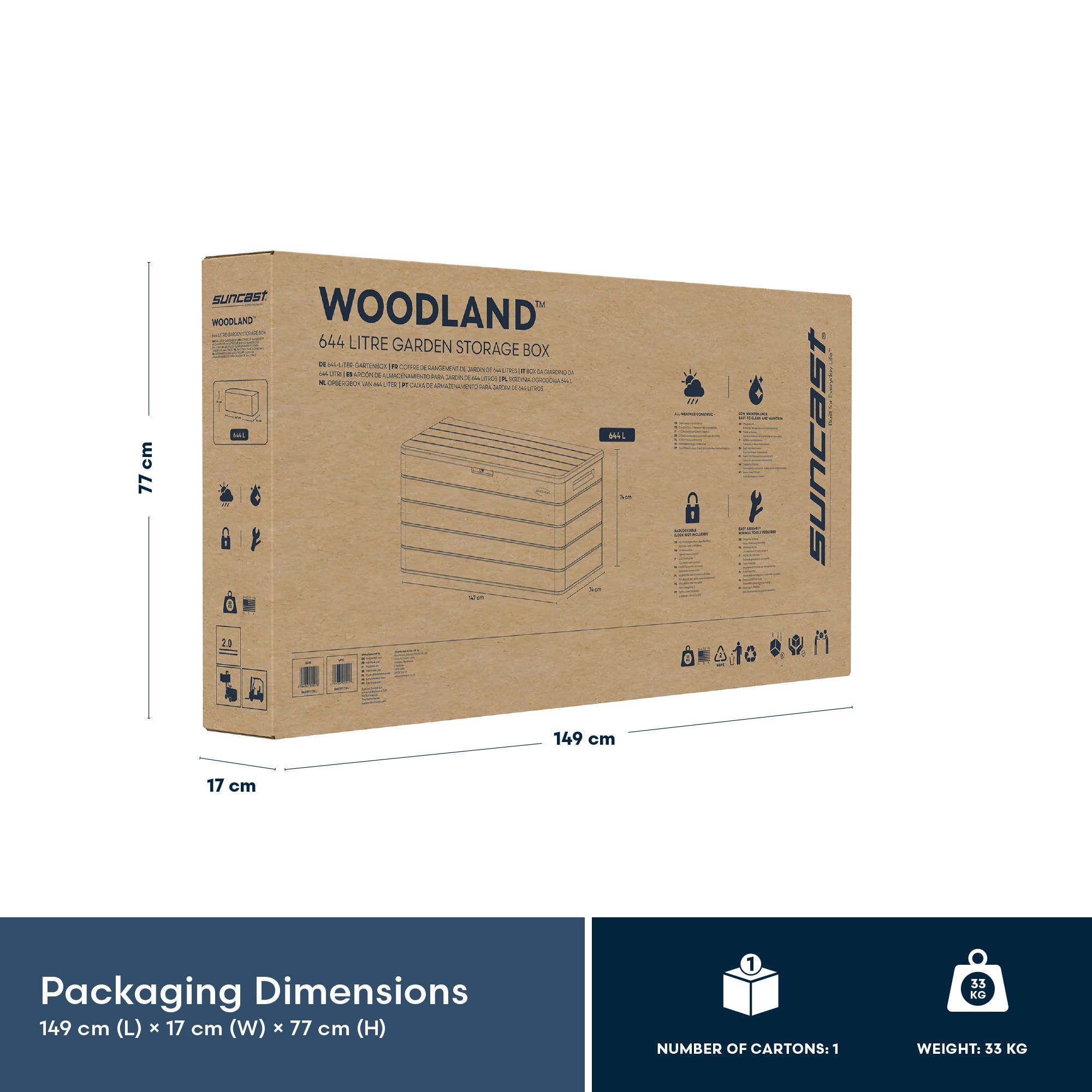 Suncast Woodland 644L Resin Cushion box - Iron Ore & Ash Flat (W)147cm ...