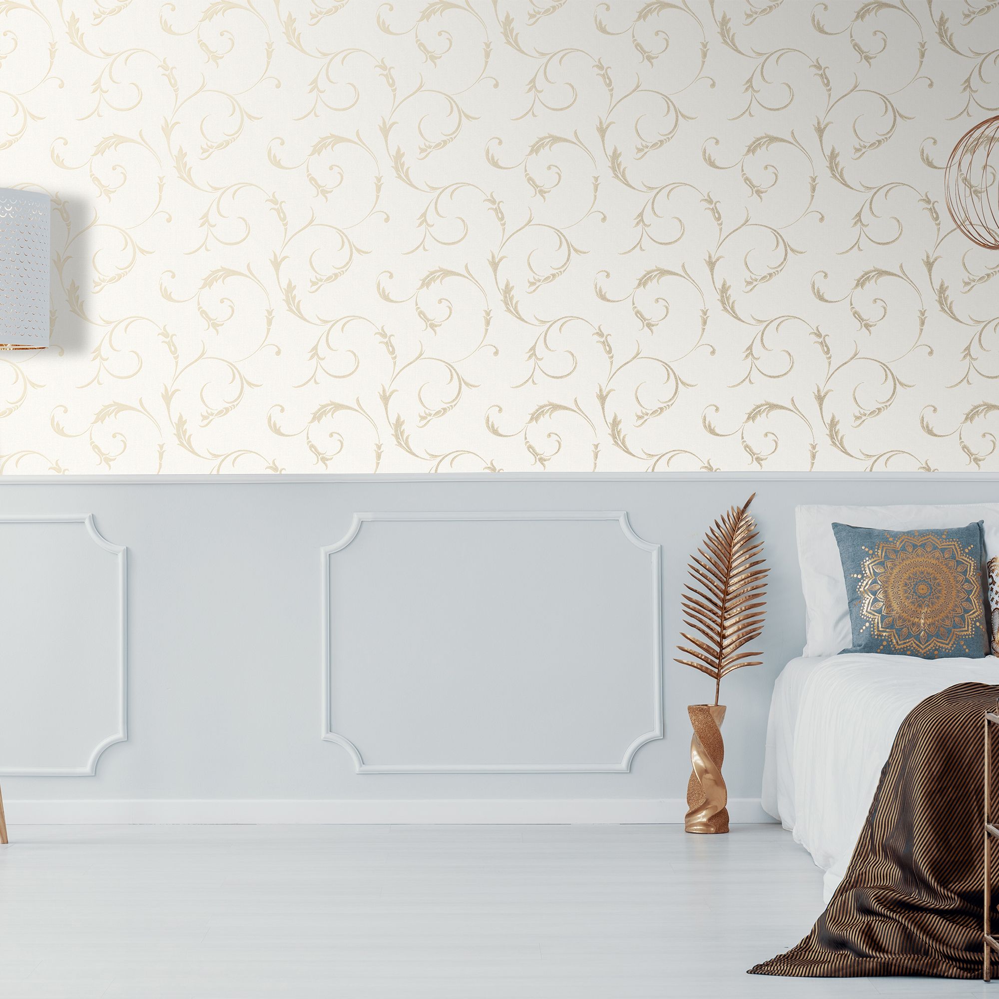 Superfresco Athena White/gold Smooth Wallpaper Sample | DIY at B&Q