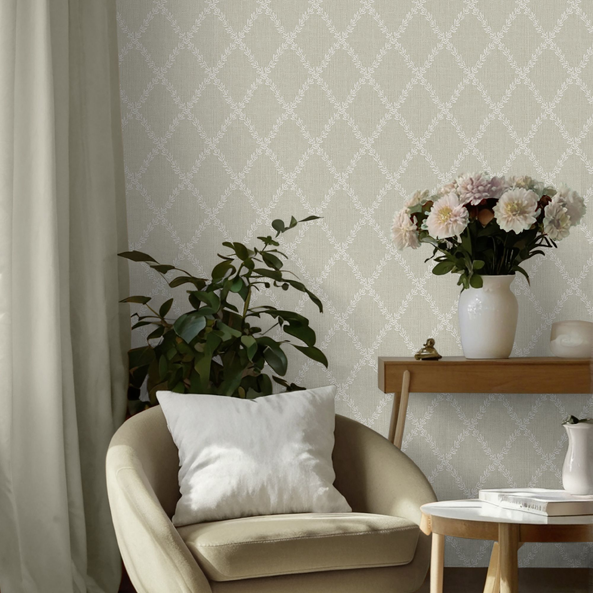 Superfresco Easy Beige Geometric Patterned Smooth Wallpaper