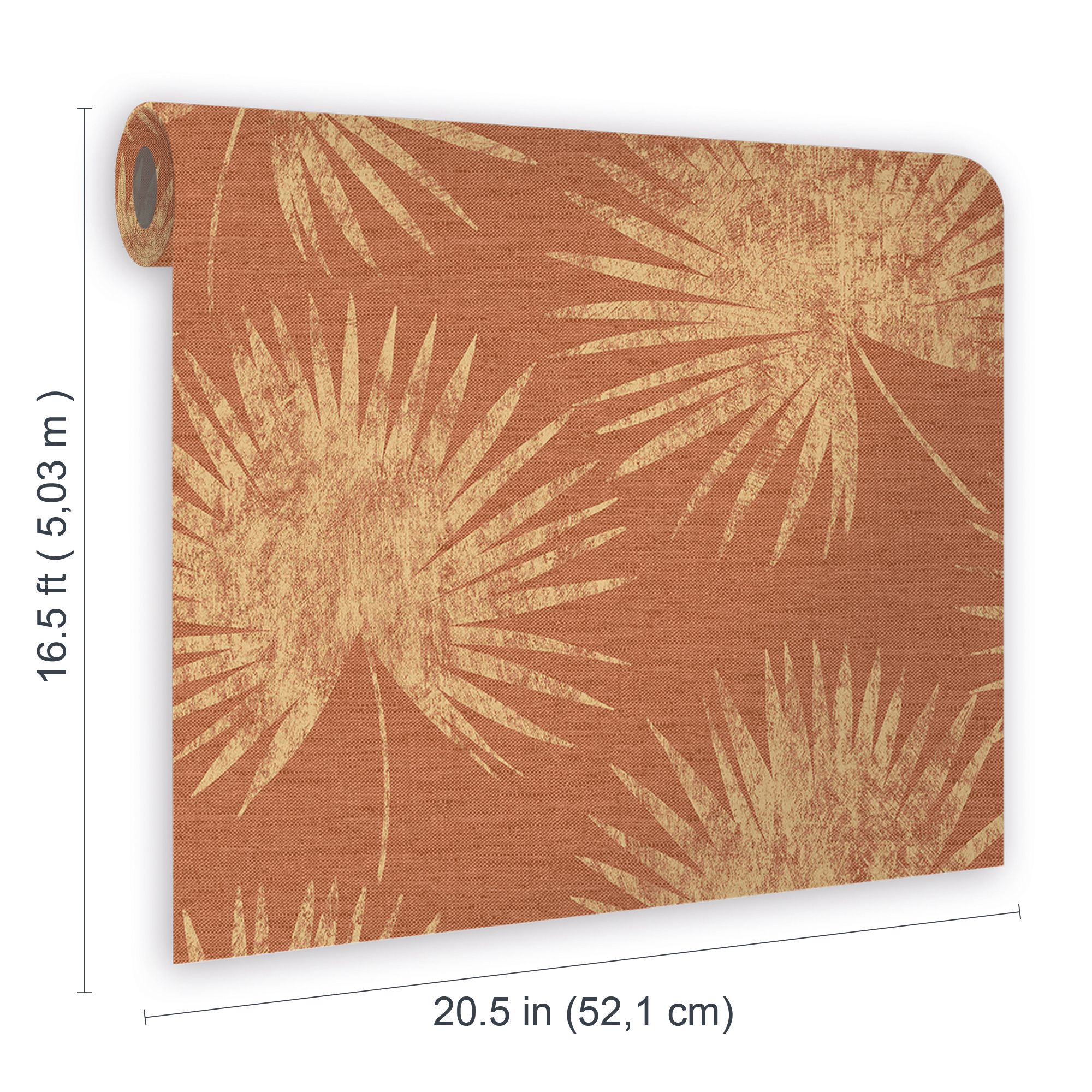 Superfresco Easy Burnt orange Gold effect Palm leaves Textured Wallpaper