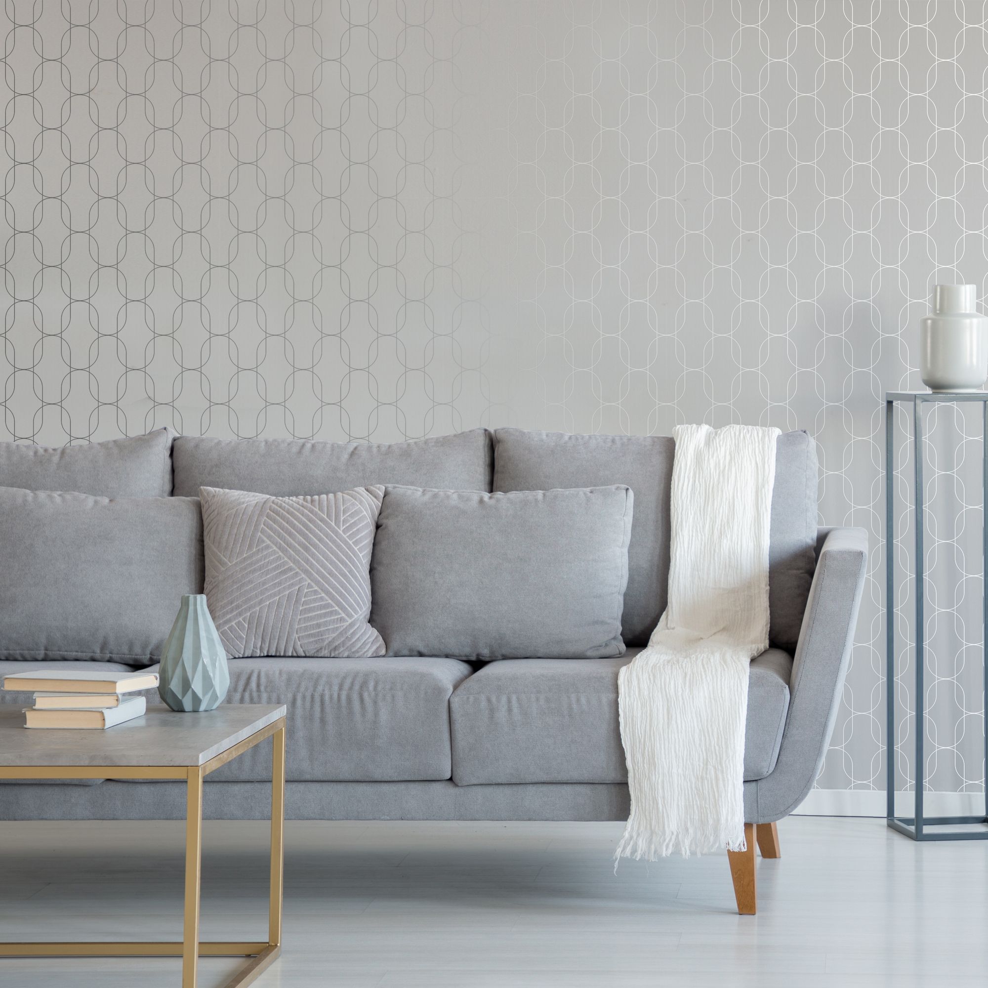 Superfresco Easy Grey Metallic effect Infinite Geo Textured Wallpaper