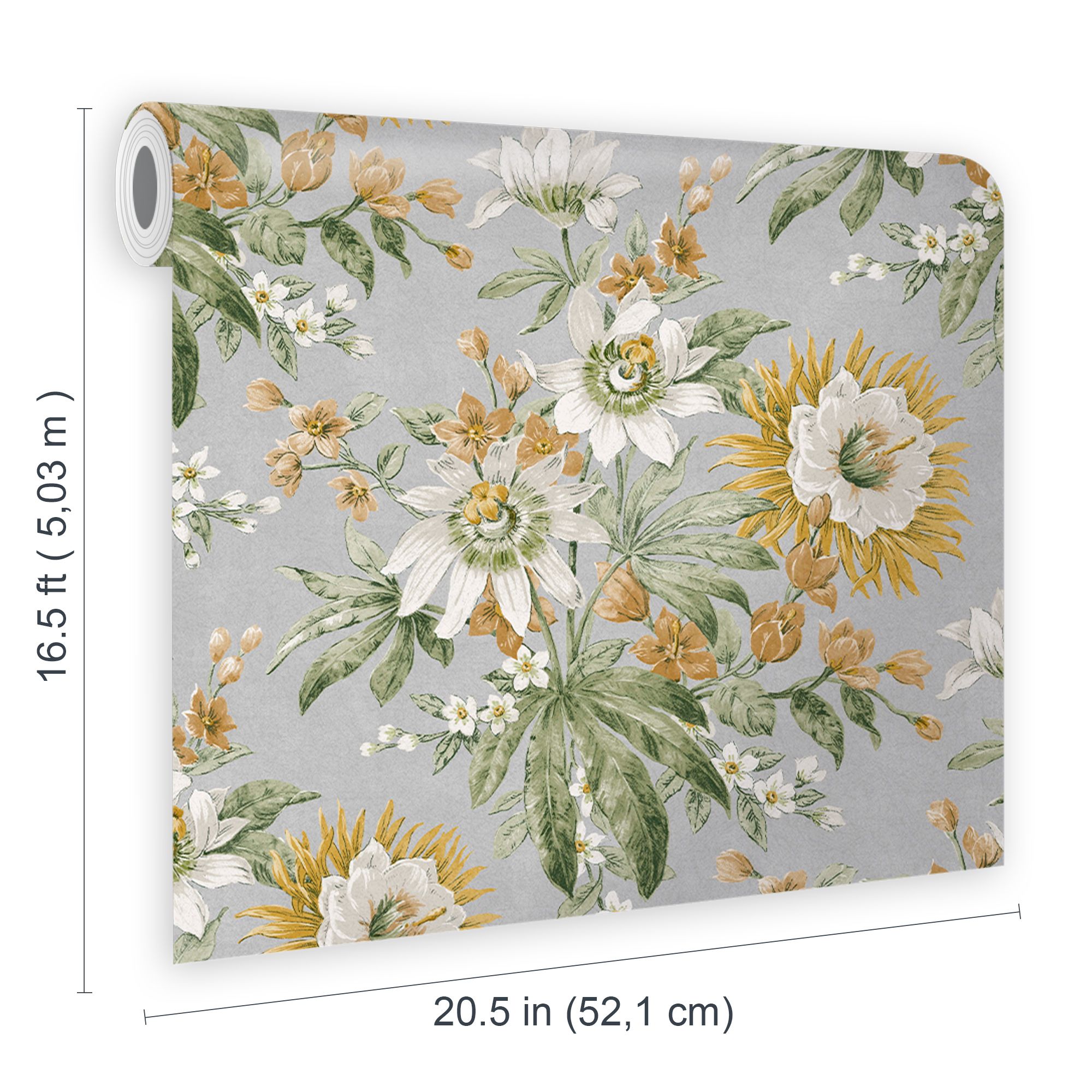 Superfresco Easy Grey & ochre Floral Smooth Wallpaper Sample